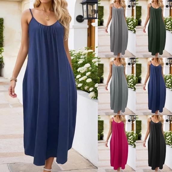Beach Dresses for Women Spaghetti Strap Sleeveless Tea Party Dresses ...