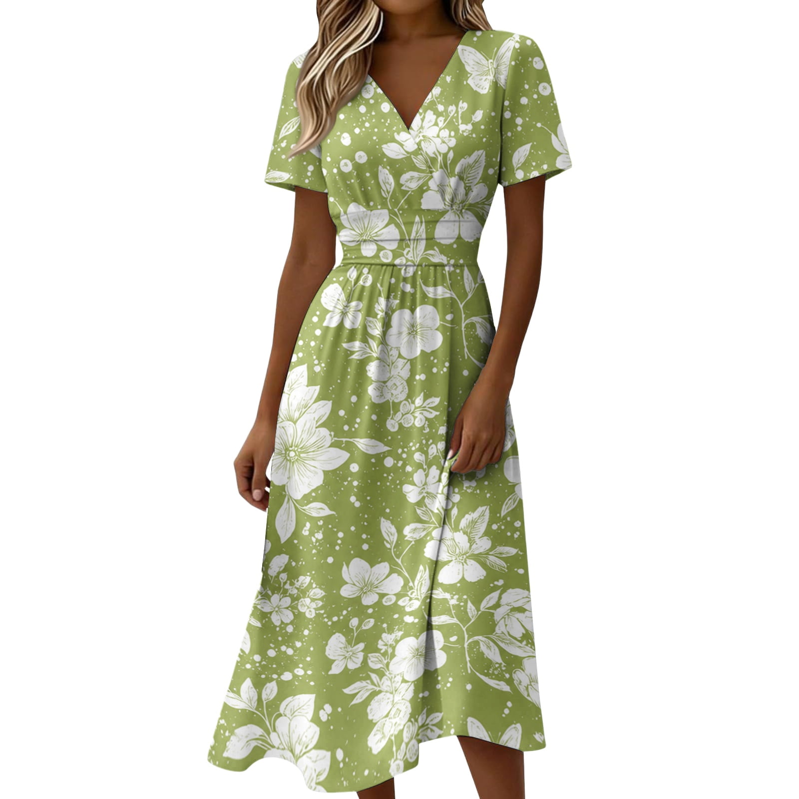 Beach Dresses for Women Summer Wrap V-Neck Short Sleeve Vintage Dress ...