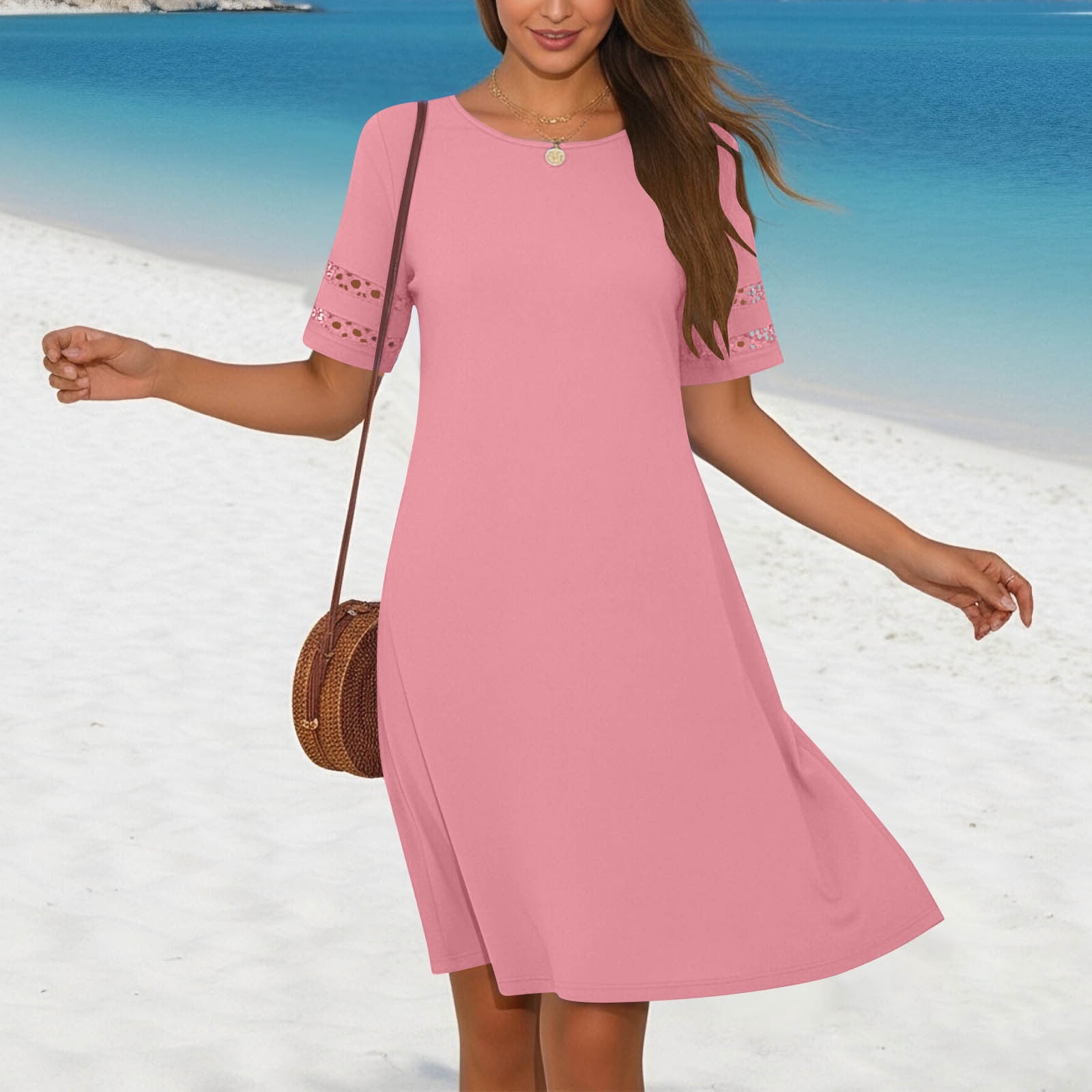 Beach Dresses for Women Vacation New Women's Casual Lace Short Sleeve ...