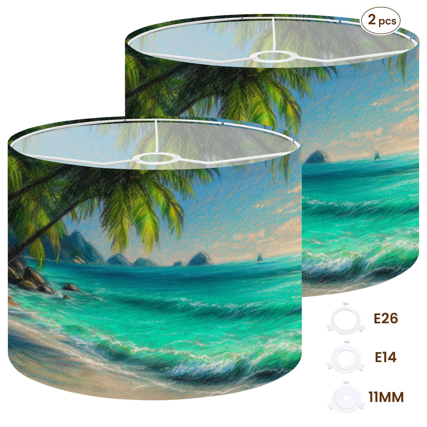 Beach Drum Lampshades Set of 2 13"x13"x10" Serene Coastal Landscape ...