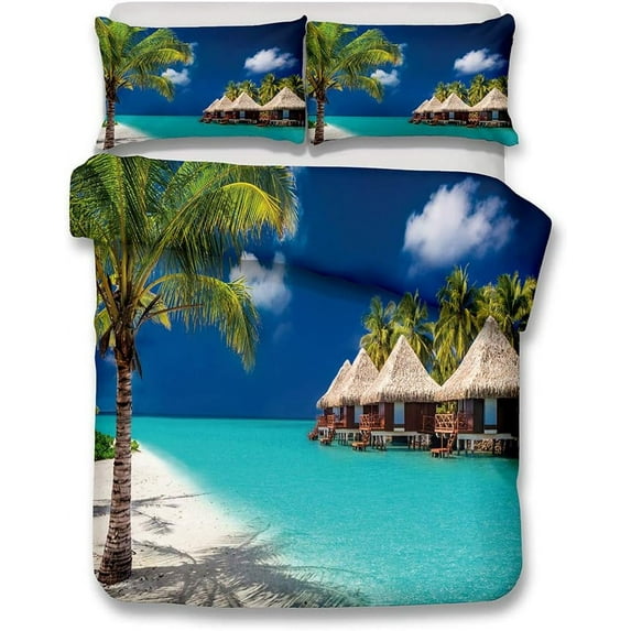 Beach Duvet Cover Queen Ocean Bedding Kids Girls Boys Hawaiian Sea ...