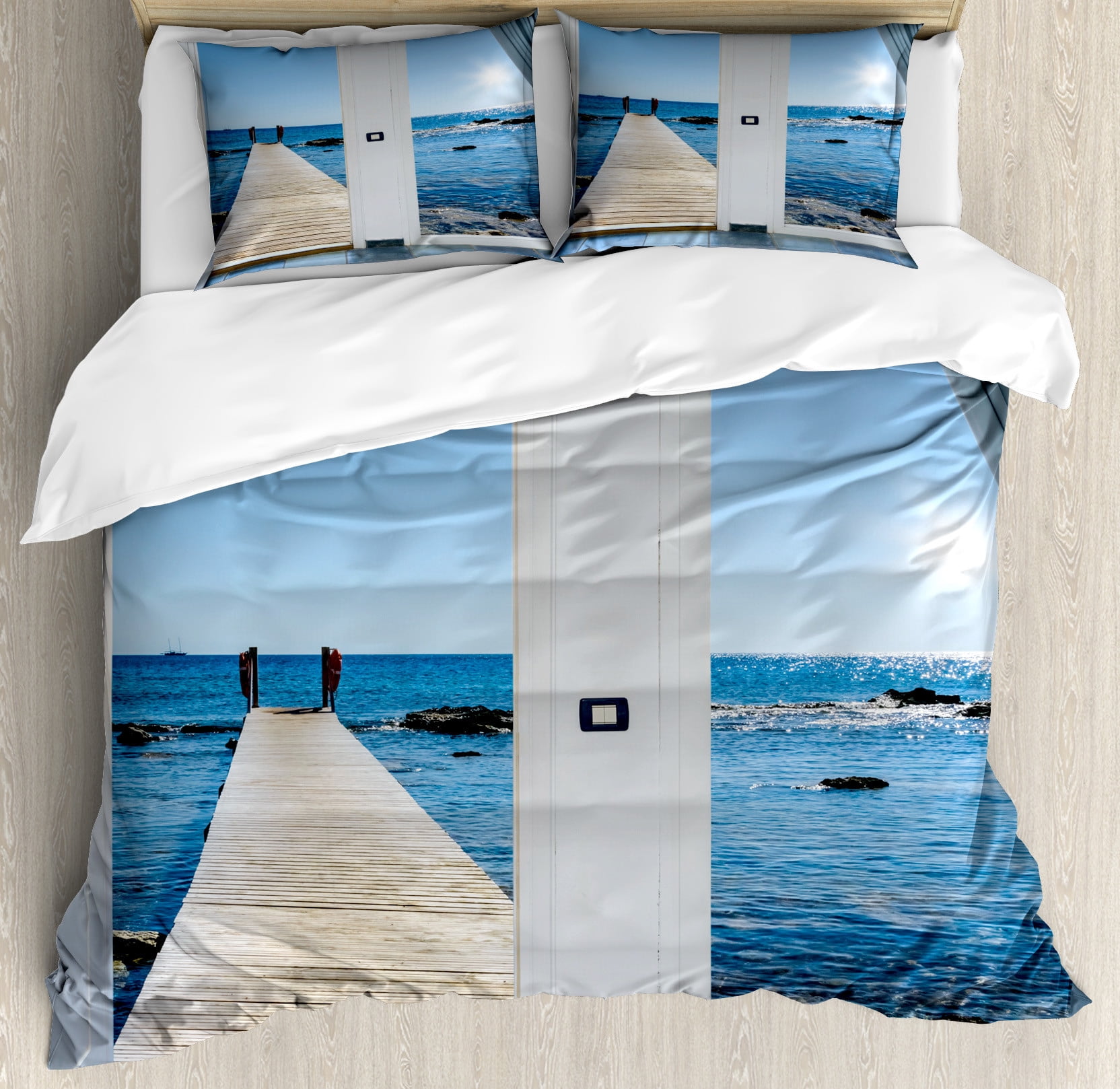 Beach Duvet Cover Set, Coastal Theme with the Ocean Sea Sunny Day ...
