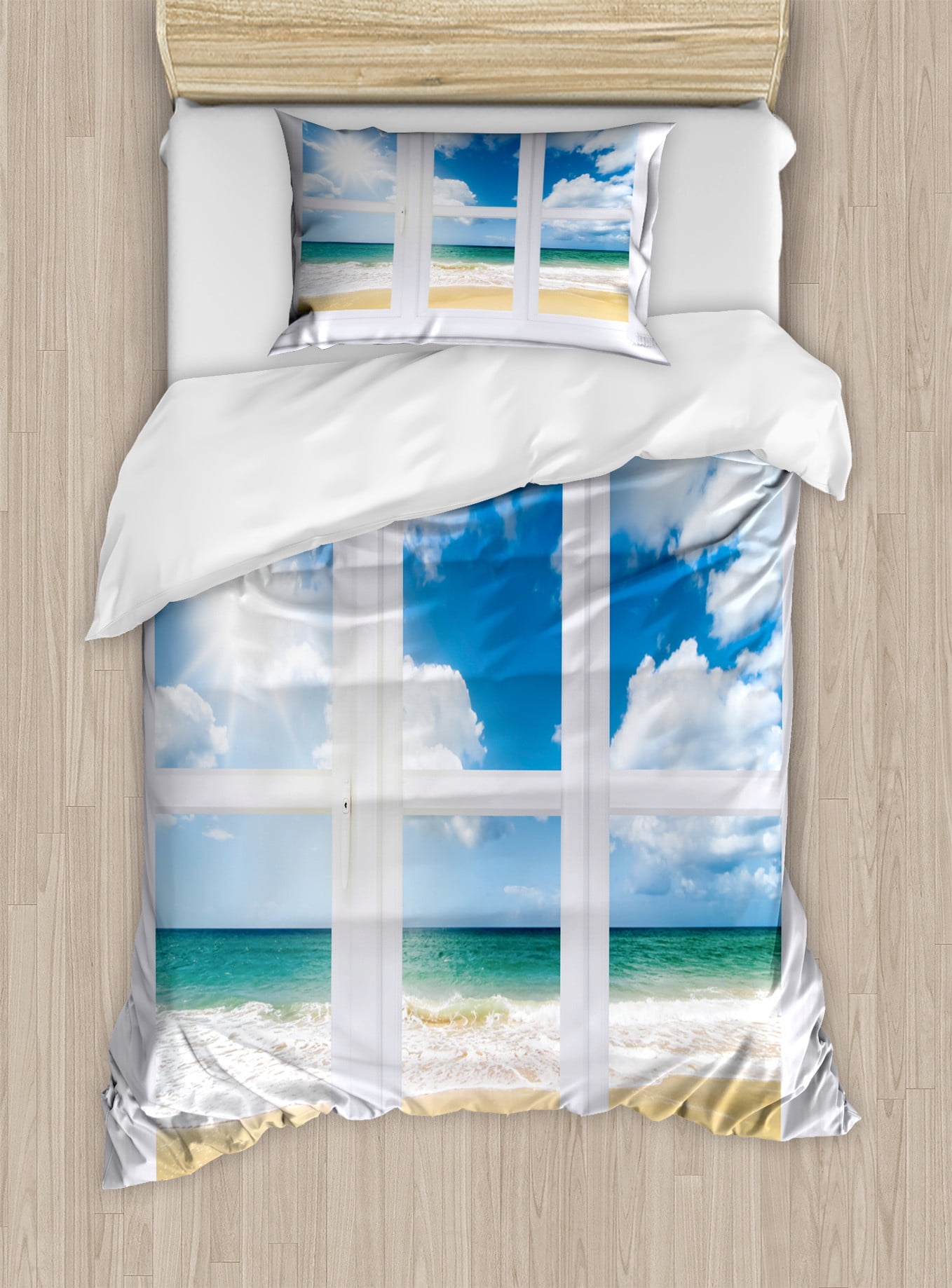 Beach Duvet Cover Set, Beach House Window Overlooking Ocean View ...