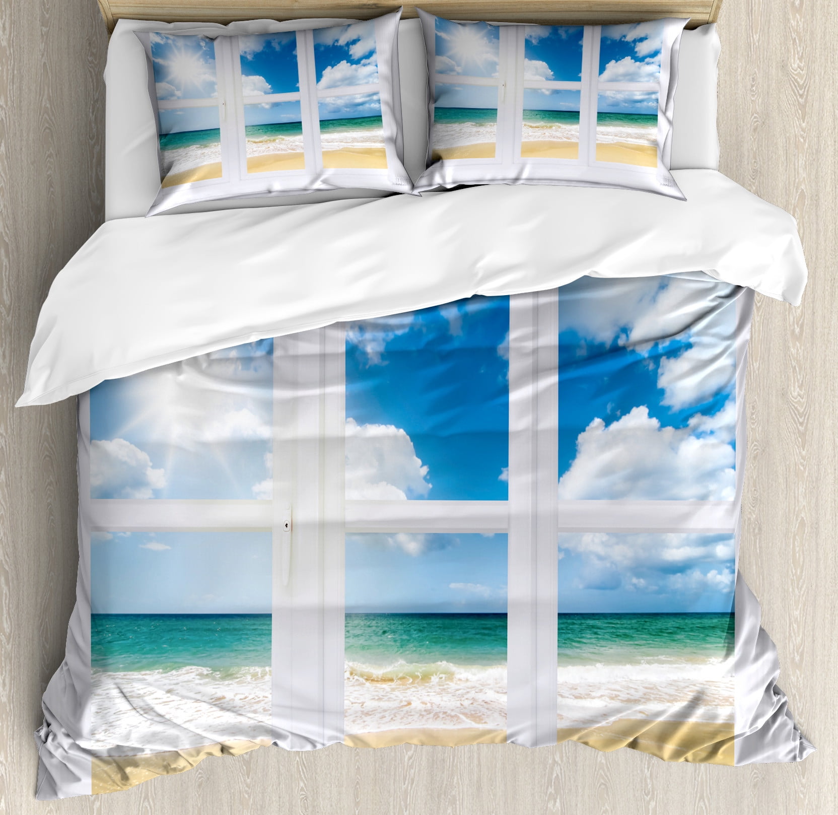 Beach Duvet Cover Set, Beach House Window Overlooking Ocean View ...