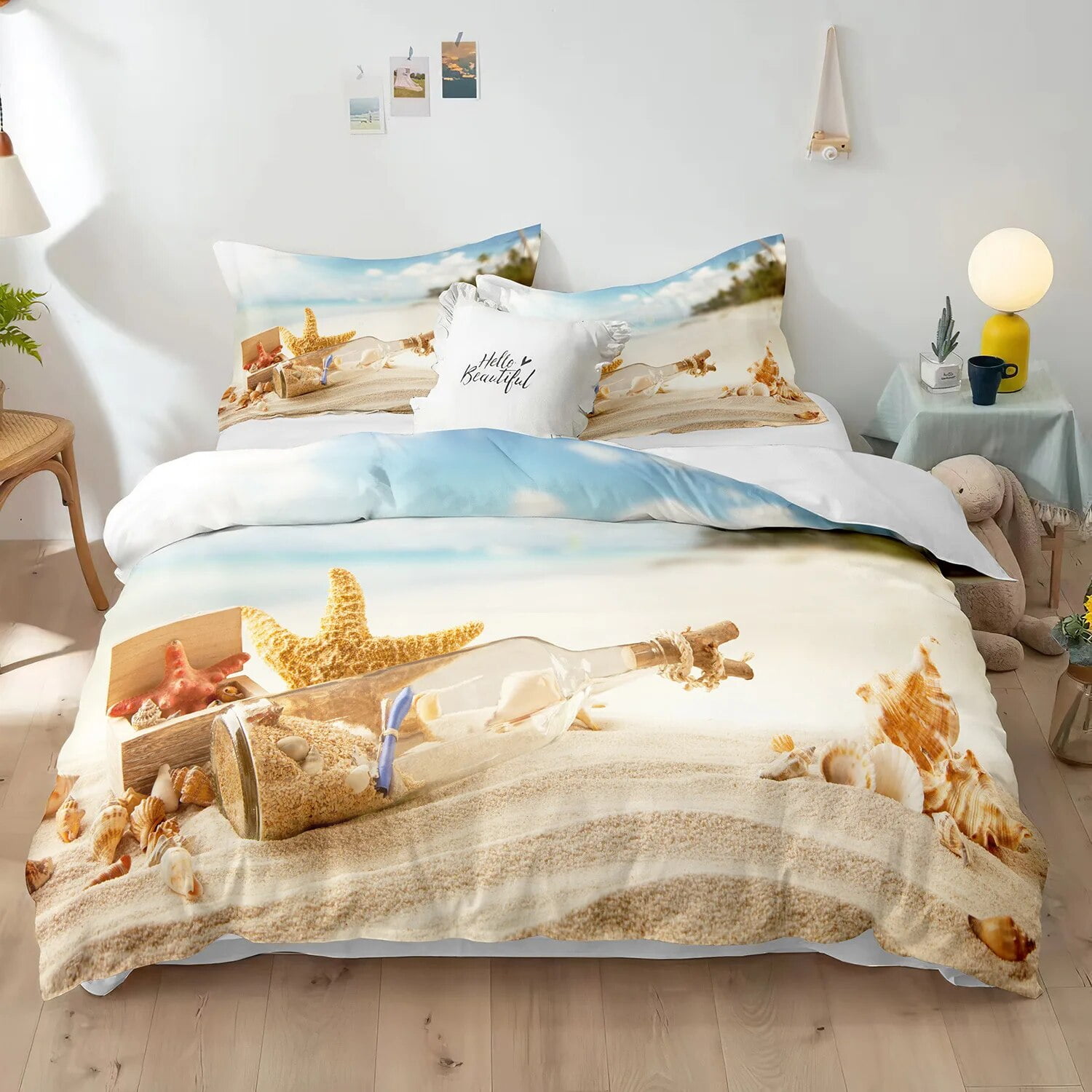 Beach Duvet Cover Set Polyester Bedding Set with Ocean StarDrifting ...