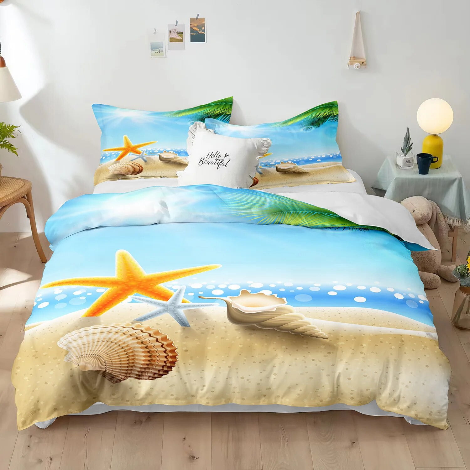 Beach Duvet Cover Set Polyester Bedding Set with Ocean StarDrifting ...