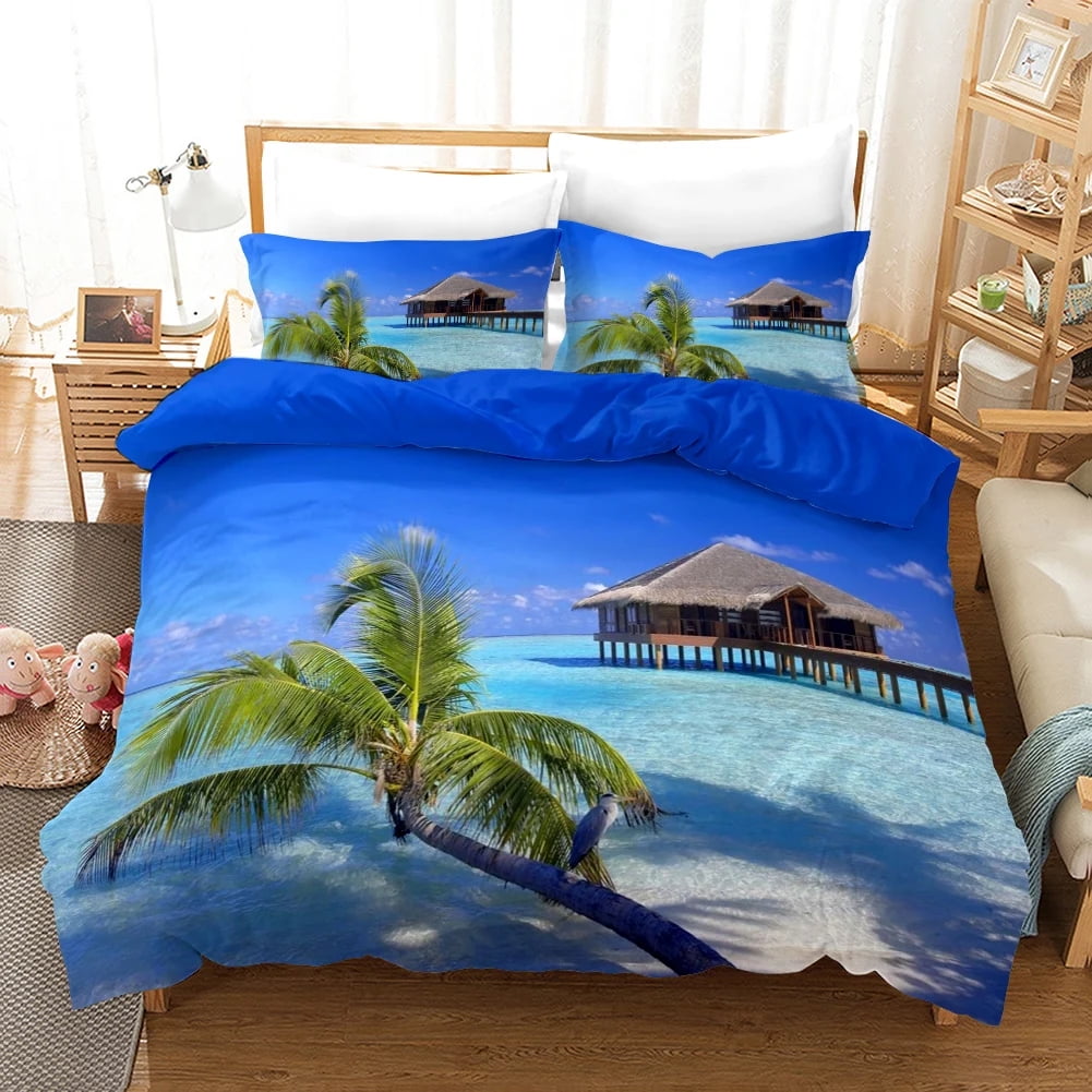 Beach Duvet Cover Set Polyester Tropical Island with The Palm Tree and ...