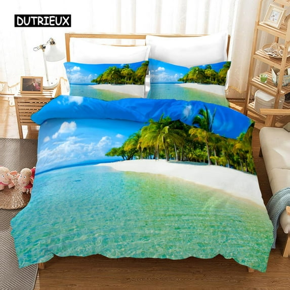 Beach Duvet Cover Set Polyester Tropical Island with The Palm Tree and ...