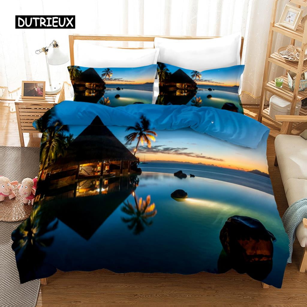 Beach Duvet Cover Set Polyester Tropical Island with The Palm Tree and ...