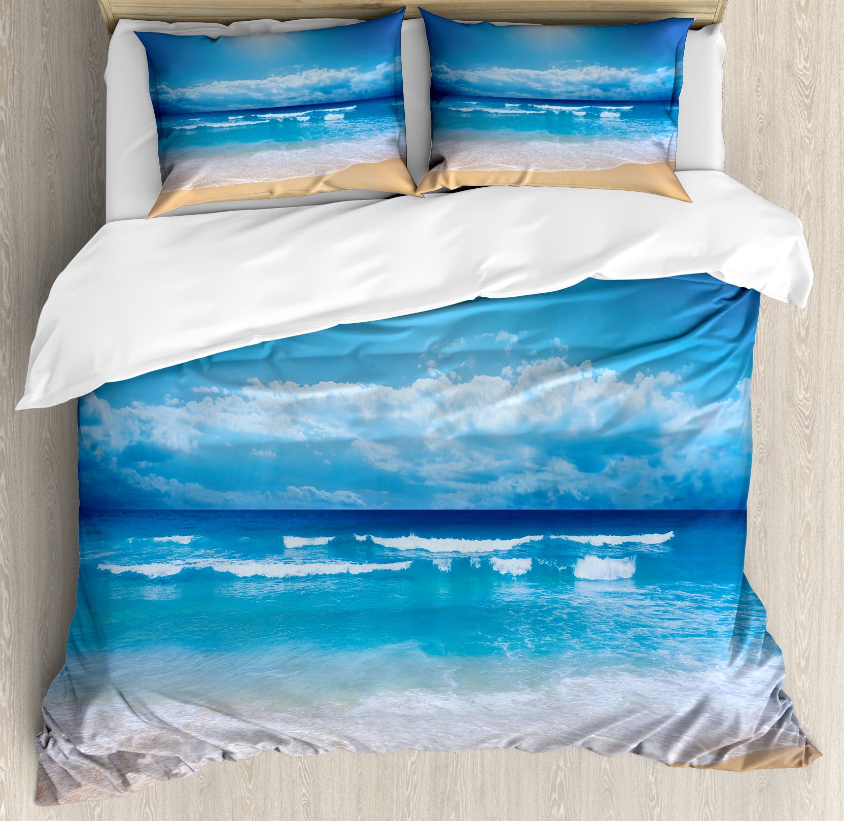 Beach Duvet Cover Set, Seascape Theme Landscape of the Beach and the ...