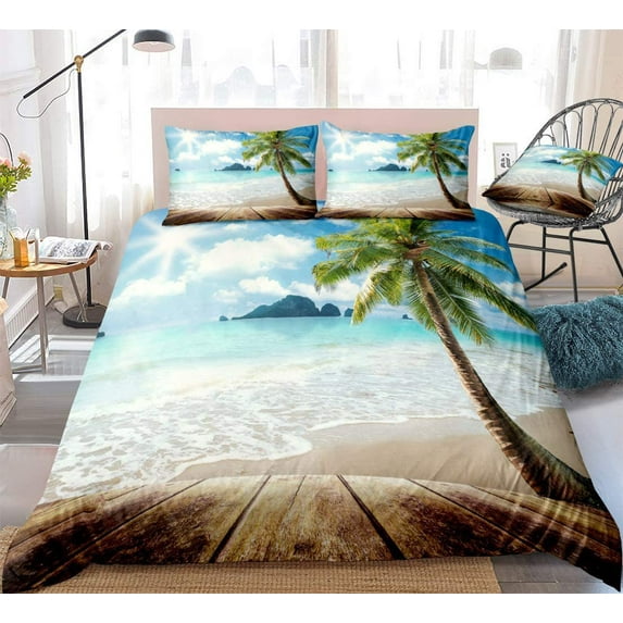 Beach Duvet Cover Set Soft Lightweight Microfiber 3 Piece Bedding Set ...