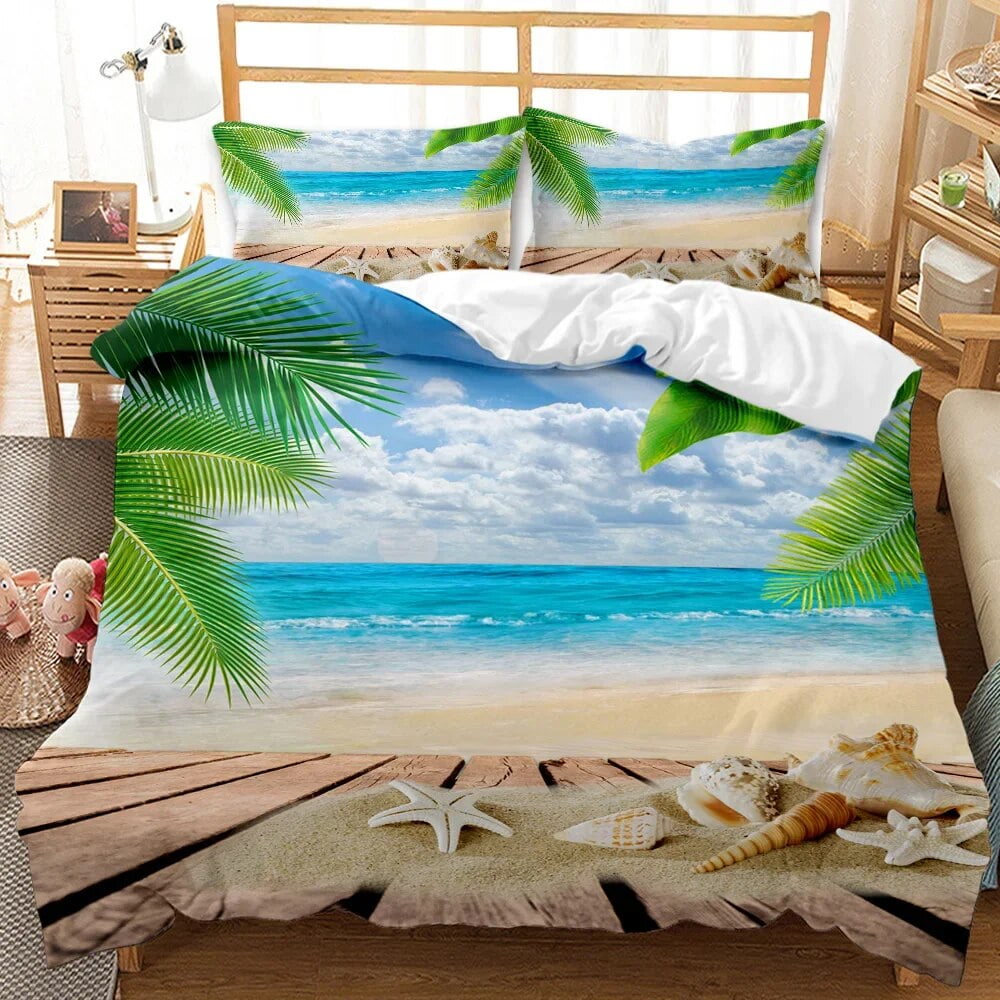 Beach Duvet Cover Set Summer Ocean Bedding Set Hawaiian Marine Sea ...