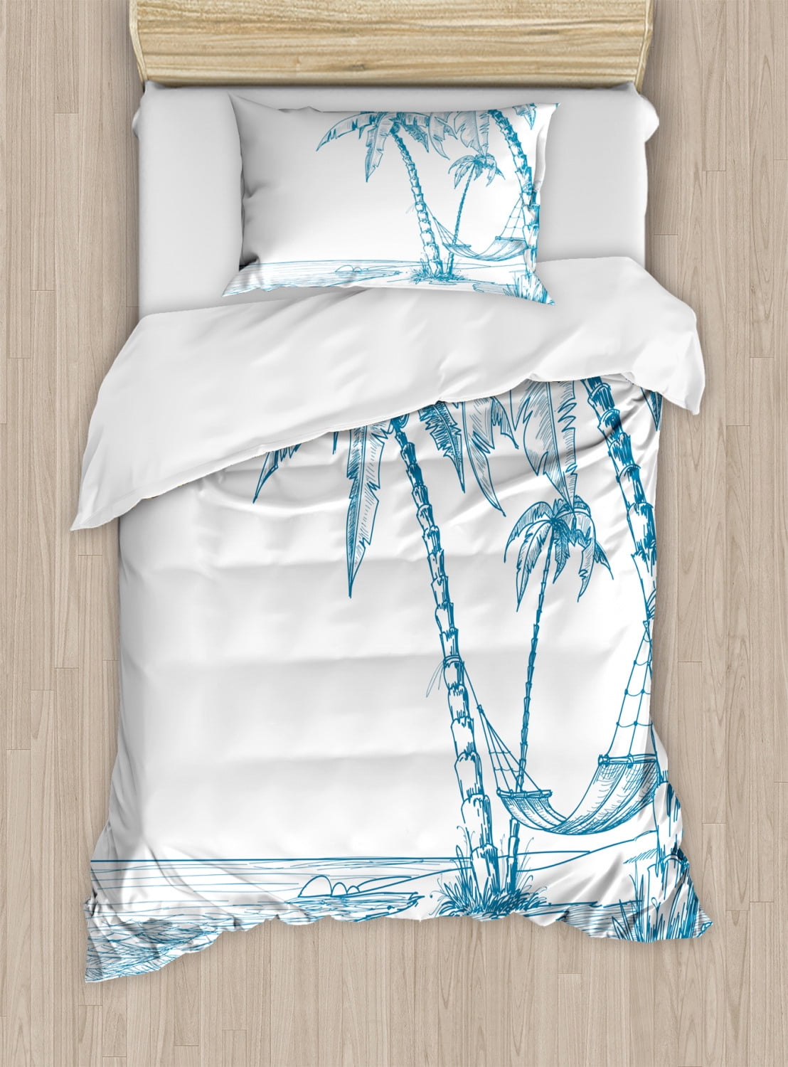Beach Duvet Cover Set Twin Size, Modern Illustration of a Tropical ...