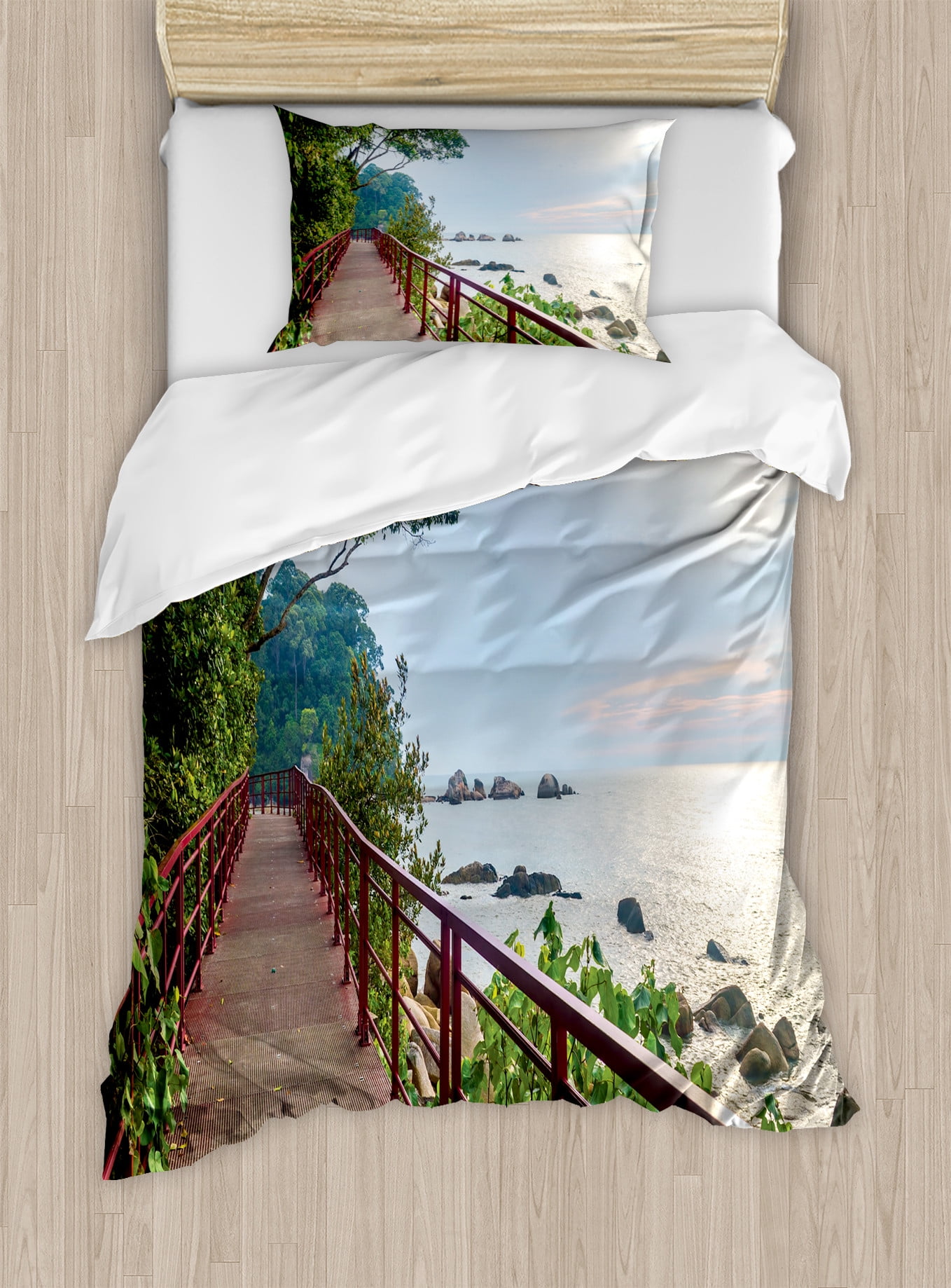Beach Duvet Cover Set, Walkway and Jogging Track by Sea in Cinque Terre ...