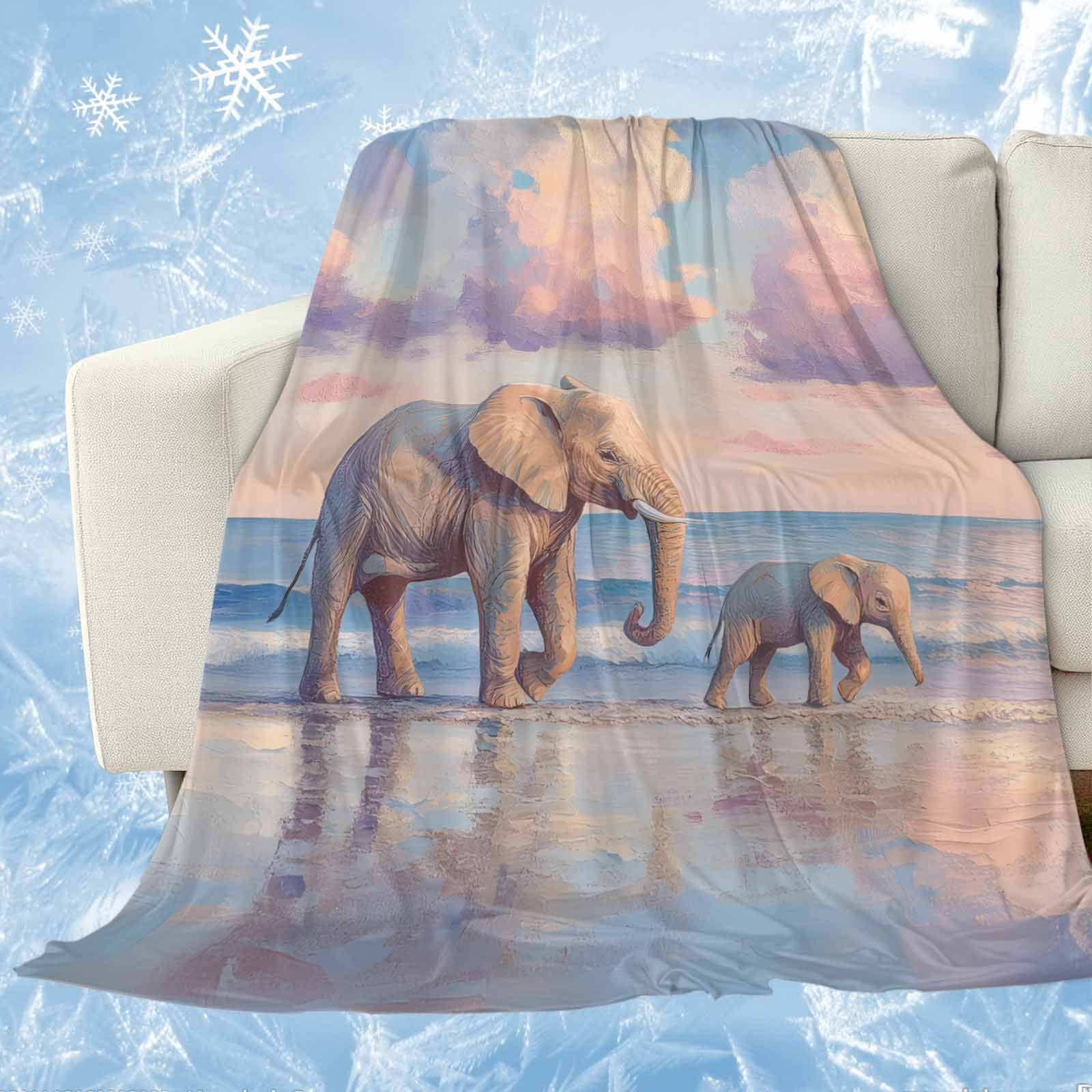 Beach Elephant Cooling Blanket,Lightweight Breathable Summer Throw ...