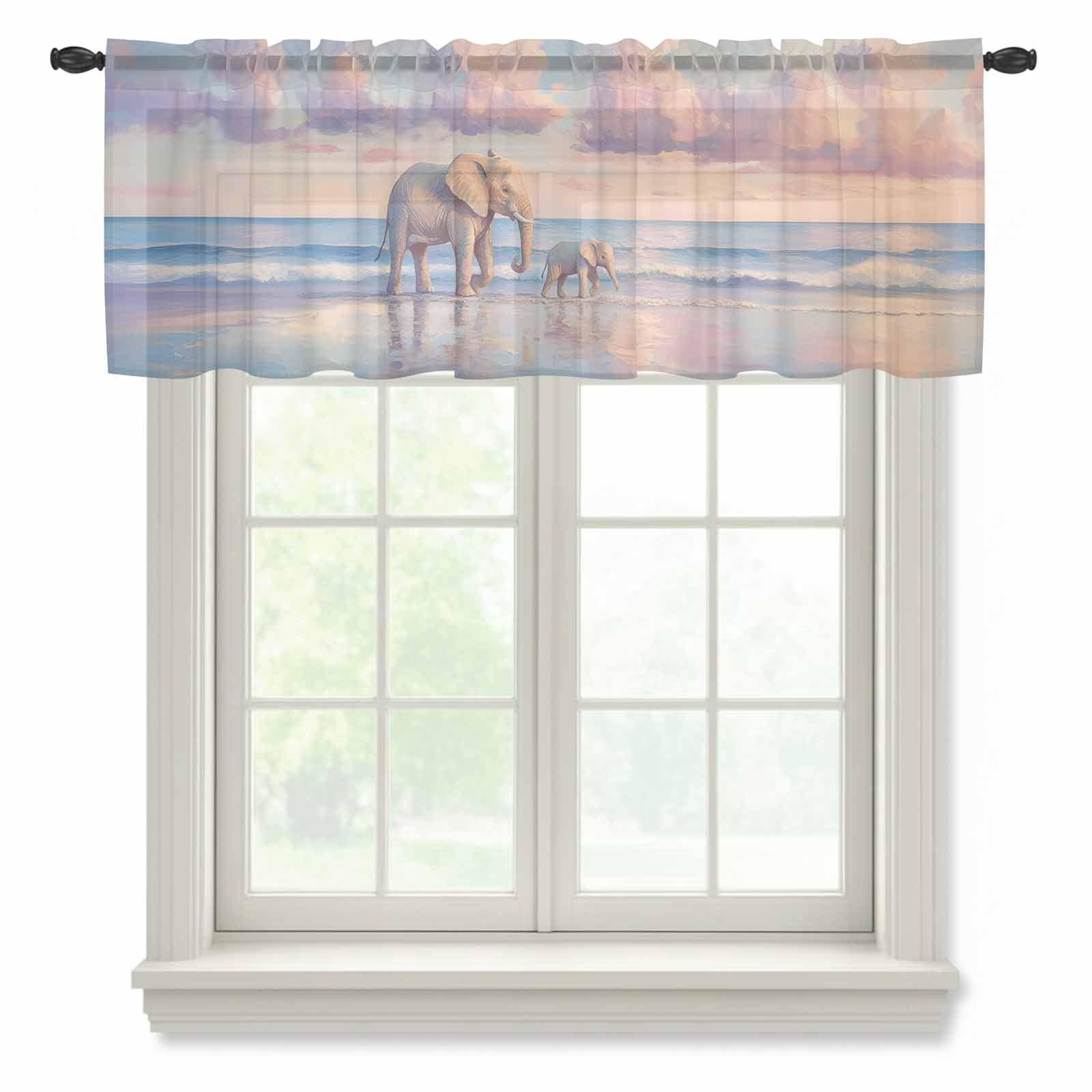 Beach Elephant Valance Curtains for Kitchen/Living Room/Bathroom ...