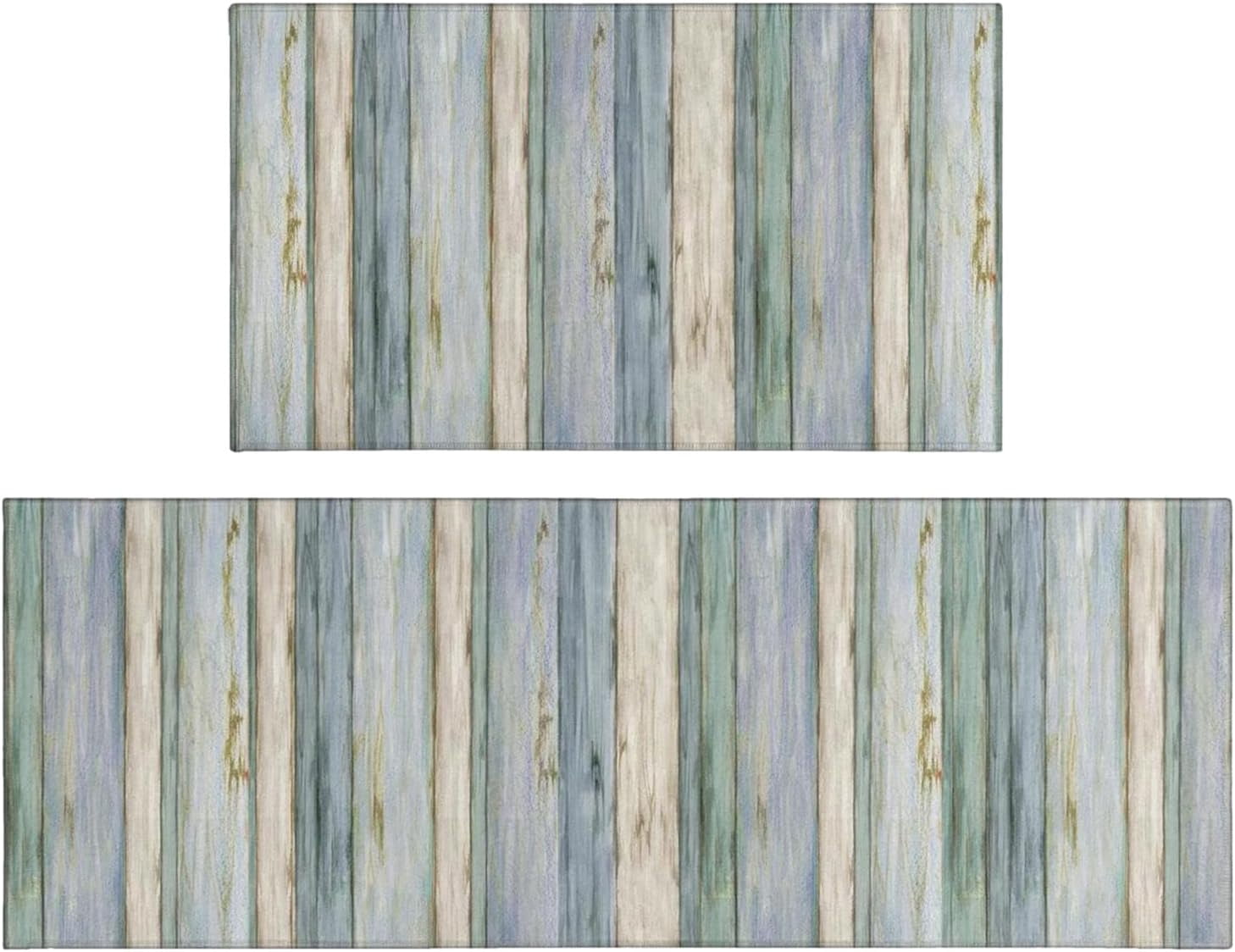 Beach Farmhouse Kitchen Rugs Set 2 Piece Colorful Summer Wooden ...