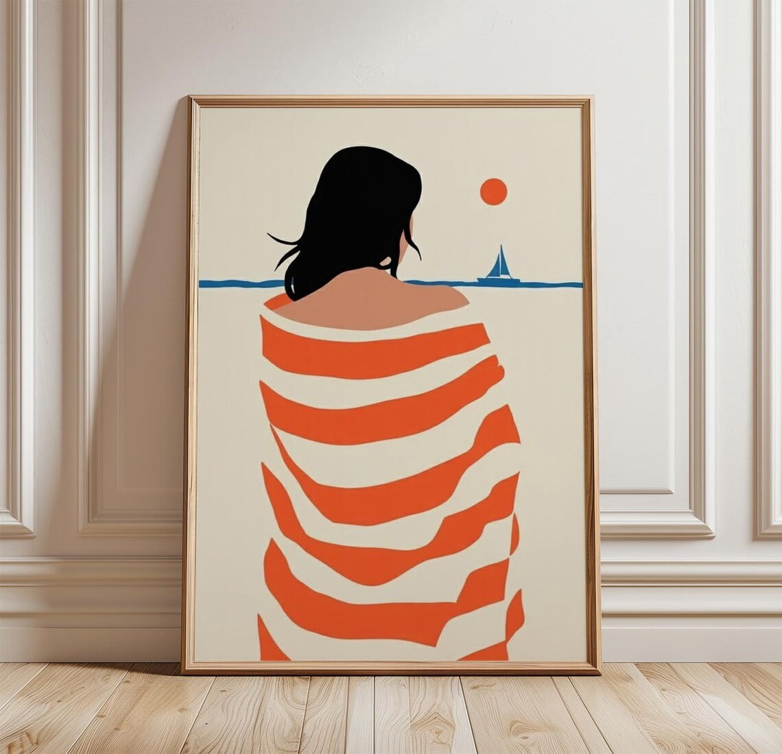 Beach Figure Retro Coastal Minimal Summer Nature Wall Art Unframed ...