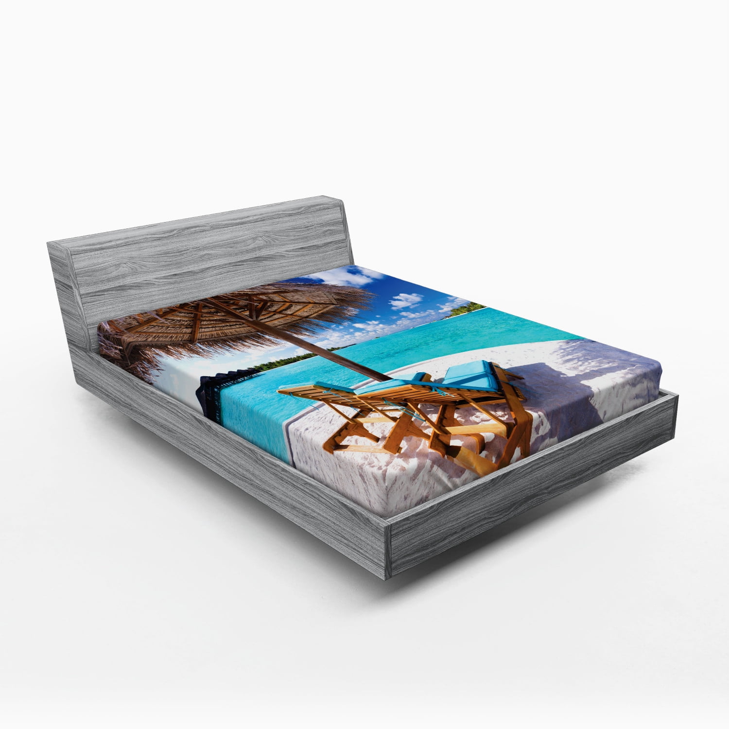 Ambesonne Valentine Fitted Sheet, Sunbeds Honeymoon, Queen Size, Brown ...