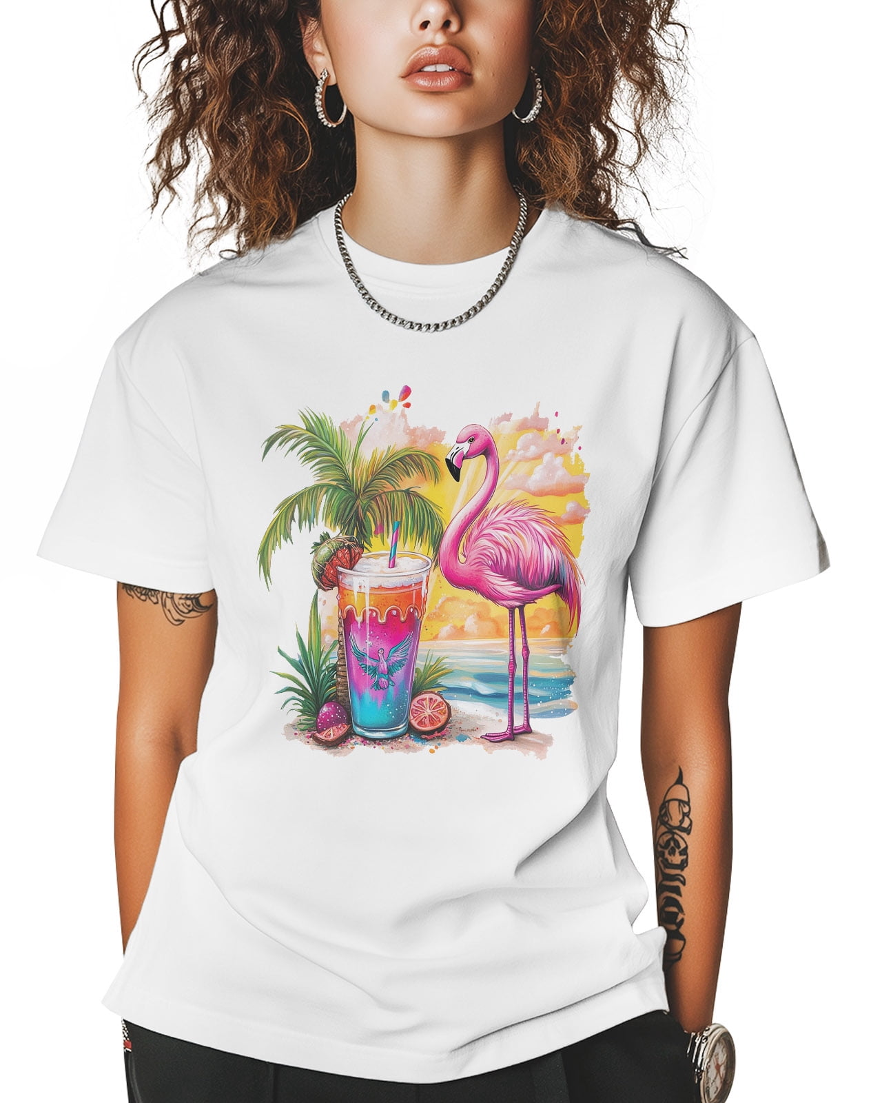 Beach Flamingo T Shirts for Women Short Sleeve Cotton Crewneck T-Shirt ...