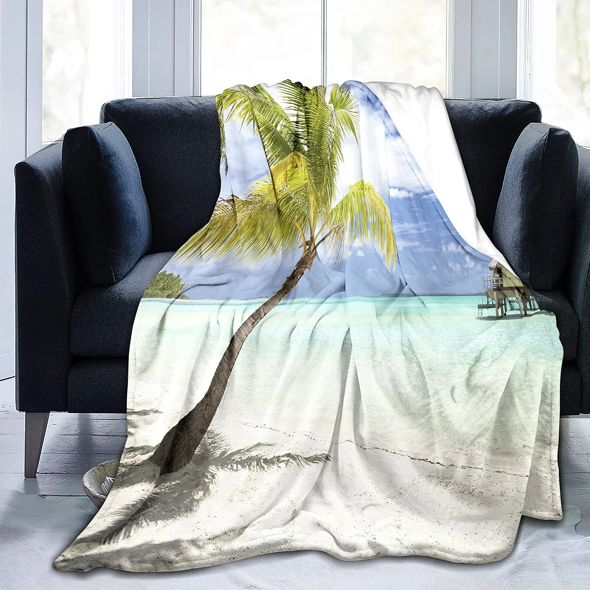 Beach Flannel Throw Blanket Sea Shell Pattern Blanket King Queen Size ...
