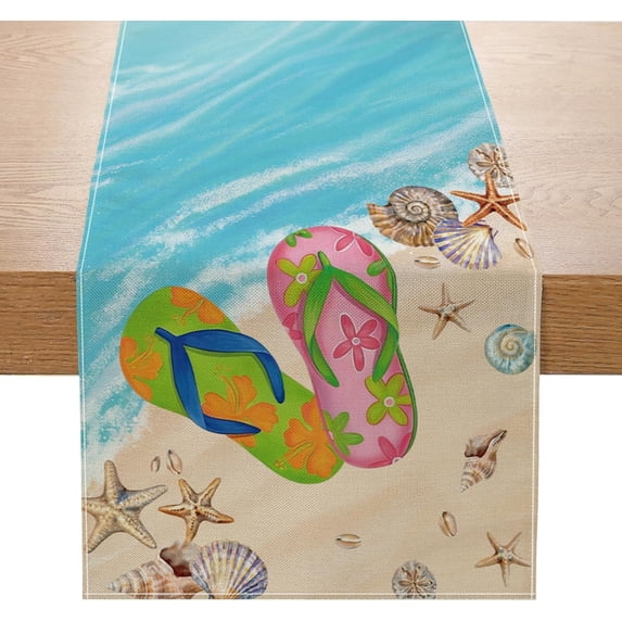 Beach Flip Flops Table Runner 13x72 Inch Coastal Seashell Starfish ...