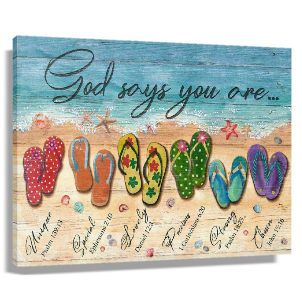 Beach Flip-flops Faith Wall Art, Canvas Painting for Bedroom, Coastal ...