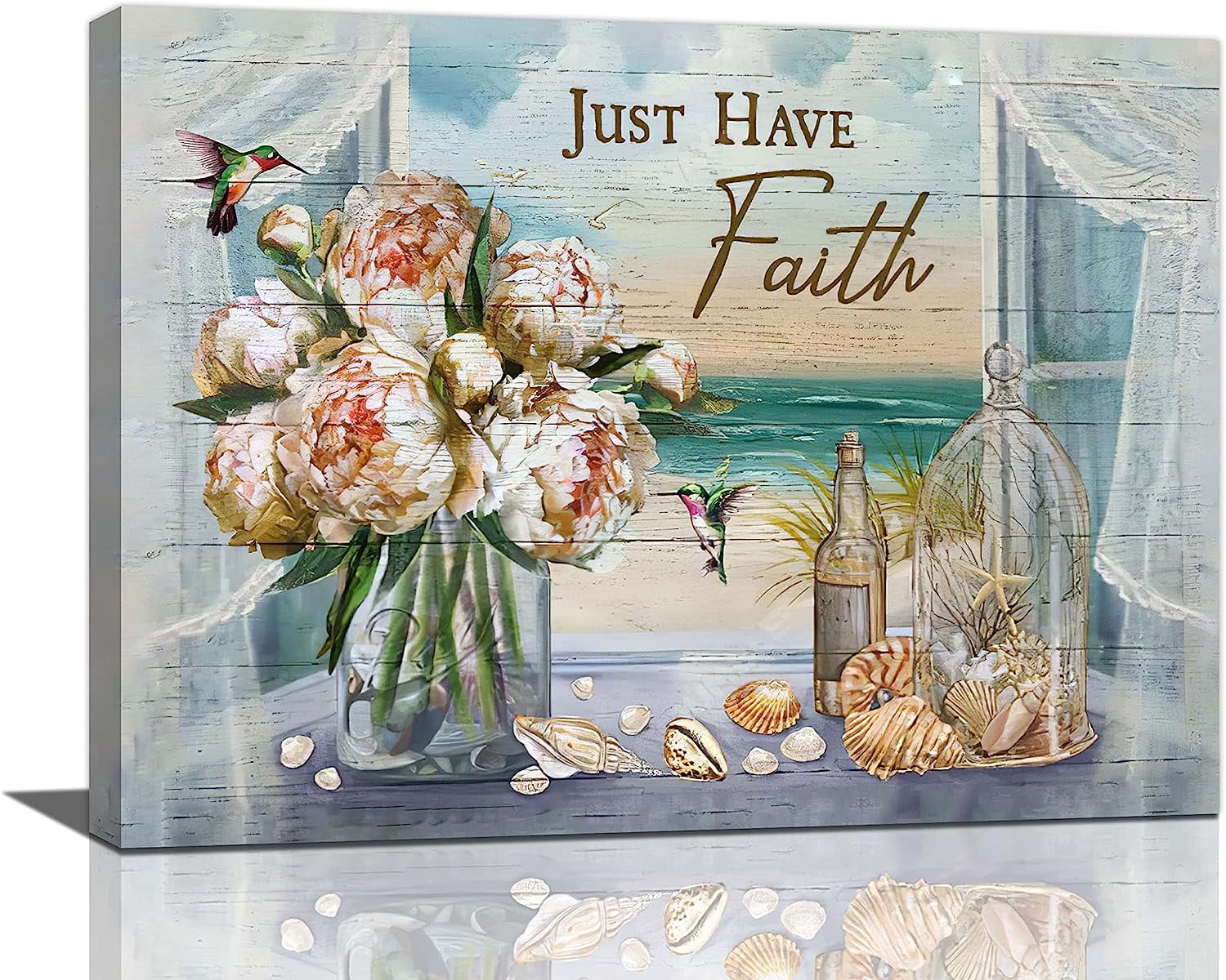 Beach Flower Bathroom Wall Art Hummingbirds Floral Pictures Coastal ...