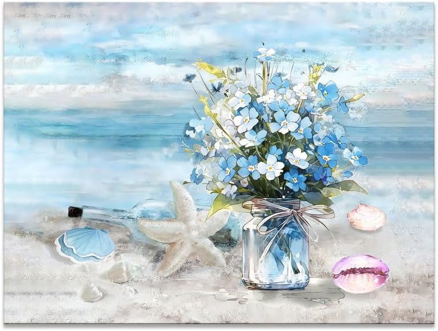 Beach Flower Canvas Painting Ocean Flower Picture Hand Painted Beach ...