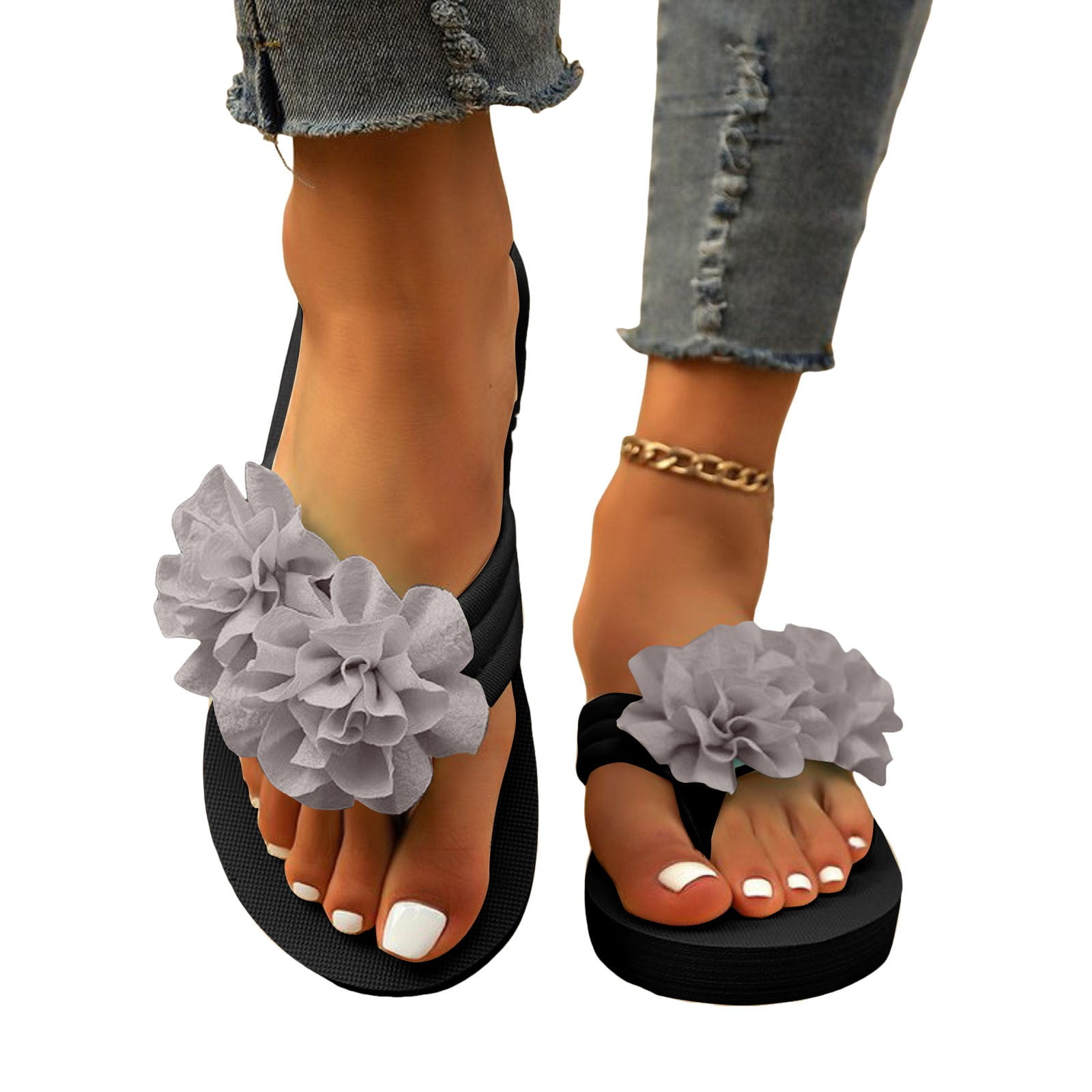 Beach Flower Flip Flop Dressy Sandals for Women 2025 Boho Summer Floral ...
