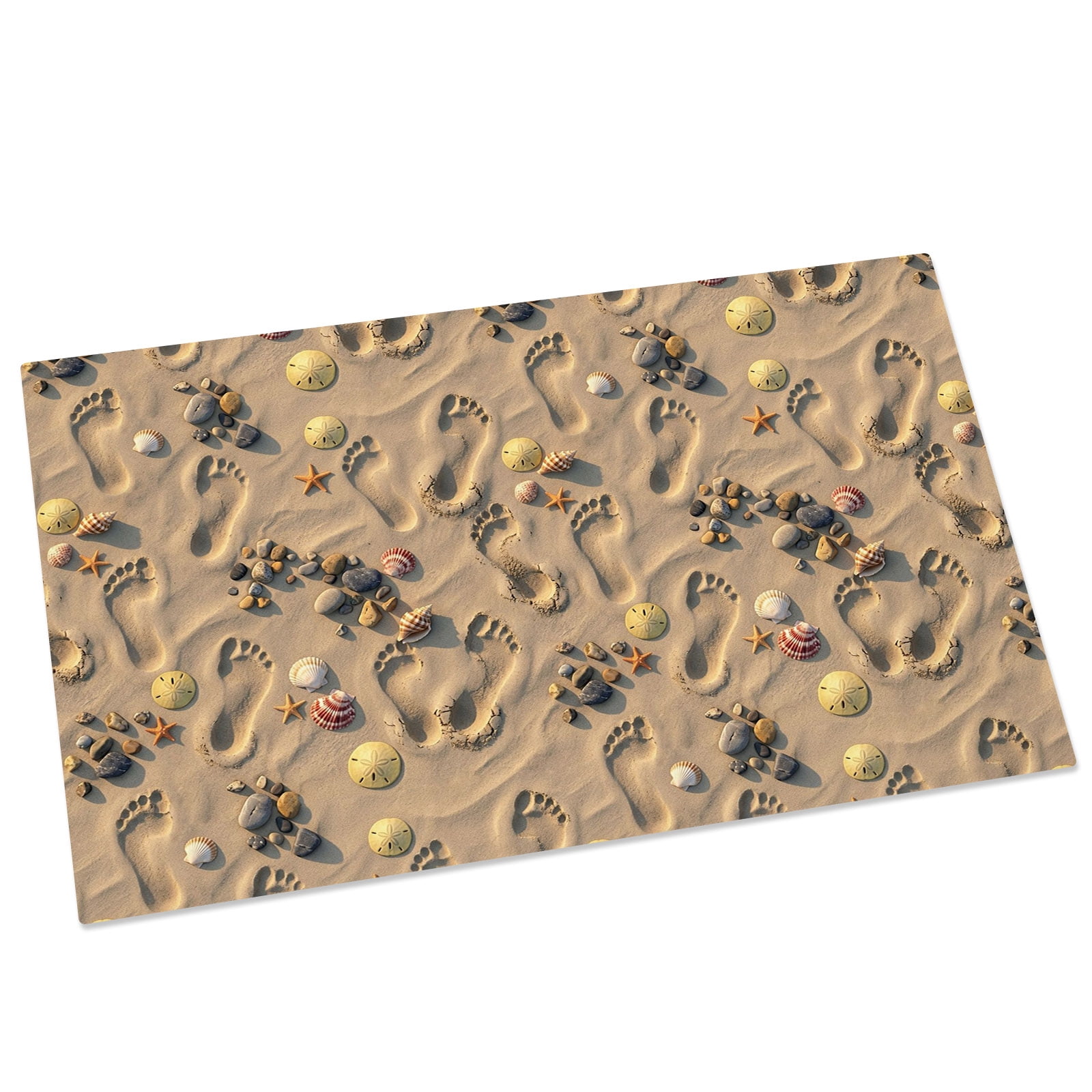 Beach Footprint Door Mat 20x31.5 Inch Summer Coastal Shells Sand ...
