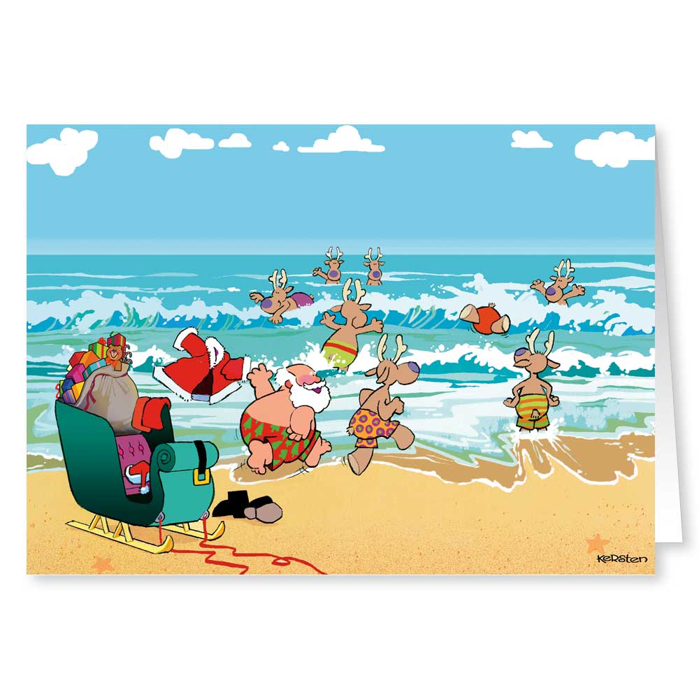 Surfing Santa - Beach Theme Christmas Card - Funny Holiday Christmas ...
