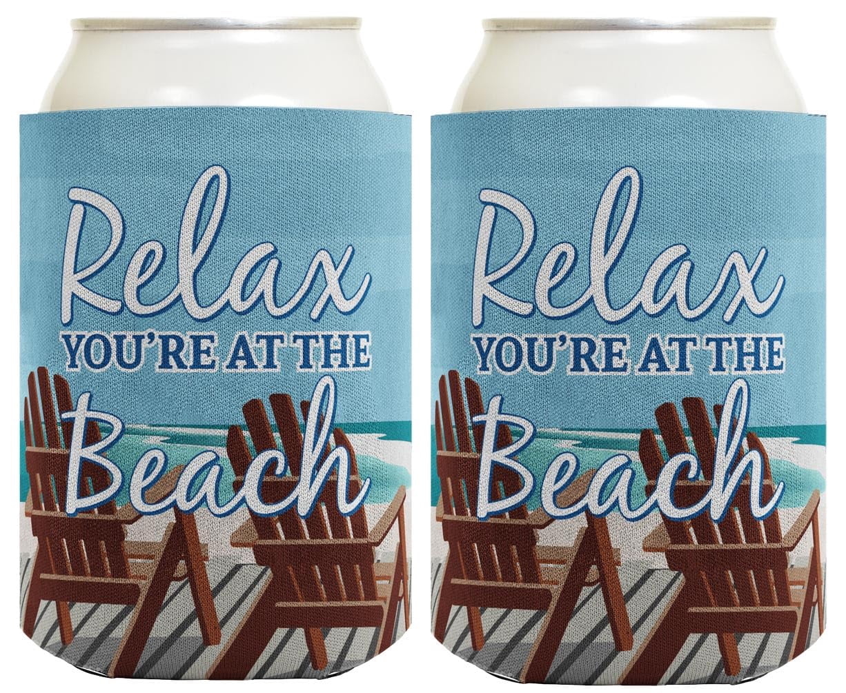 Beach Gifts Relax You're at the Beach Can Coolers Set 2-Pack Can Drink ...