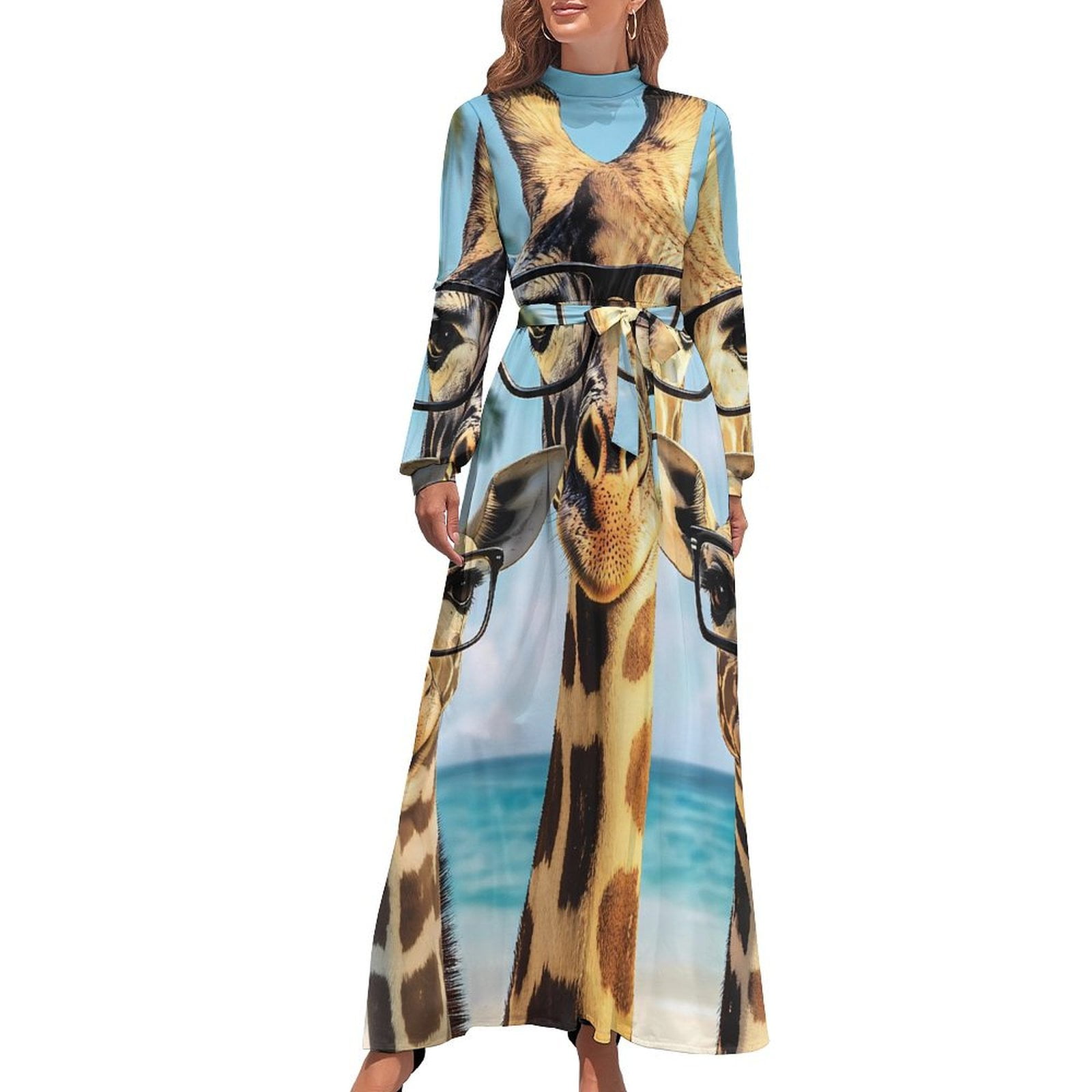 Beach Giraffe Family Wearing Glasses And Tropical Trees Women's Fall ...