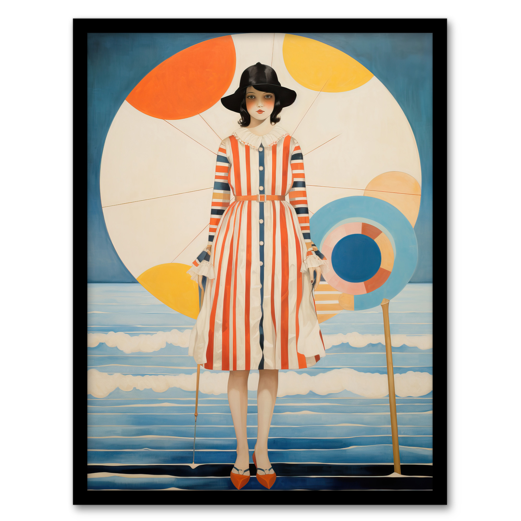 Beach Girl Abstract Sun Stripes Circles Art Print Framed Poster Wall ...