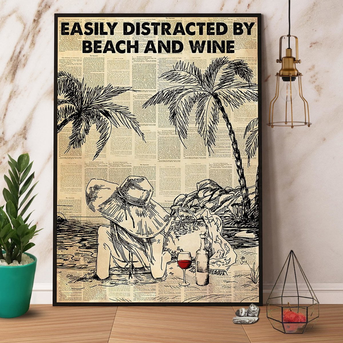 Beach Girl Easily Distracted By Beach And Wine Vintage Paper Poster No ...