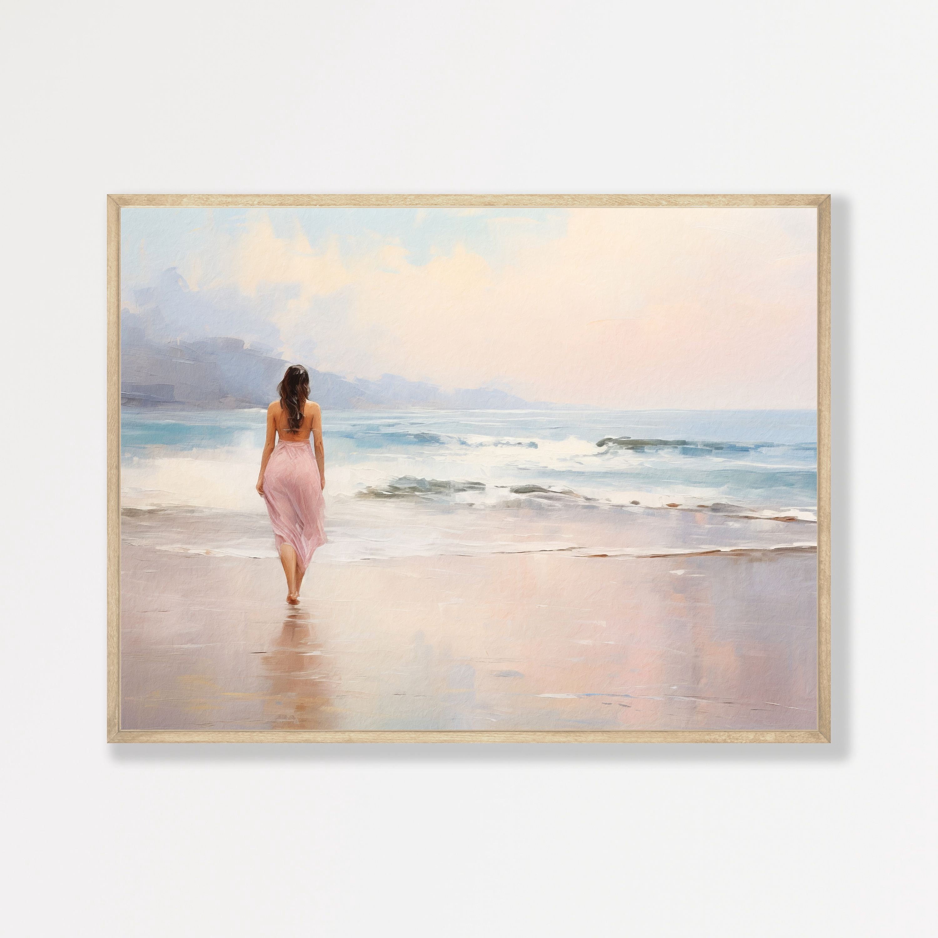 Beach Girl Painting Minimal Vintage Coastal Wall Art Home Decor Office ...