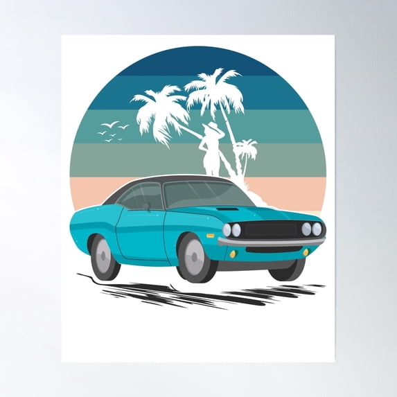 Beach Girl With Car Good Vibes | Fun Summer Beach Poster Wall Art ...