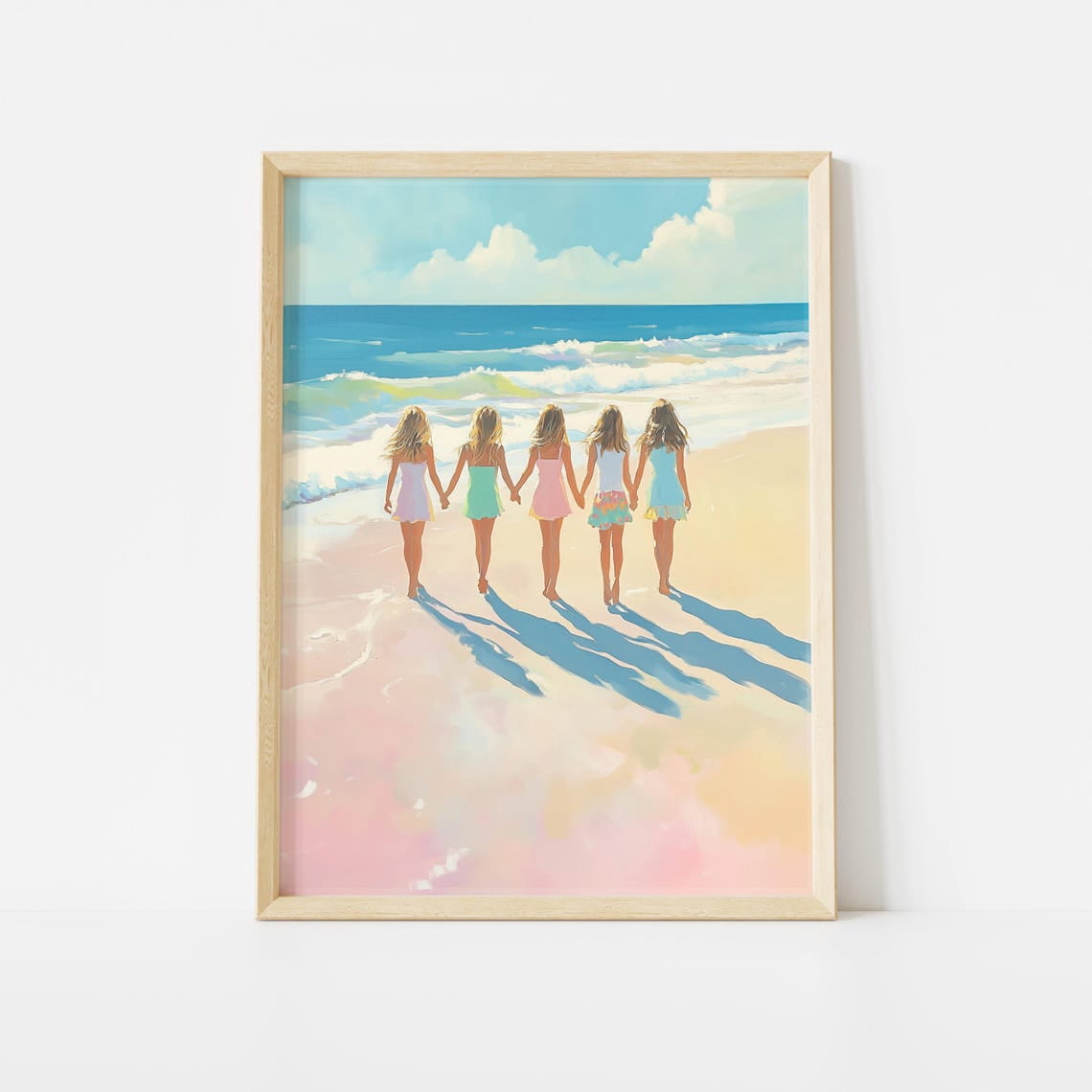 Beach Girls Poster, Summer Friendship Wall Art, Pastel Ocean Shore ...