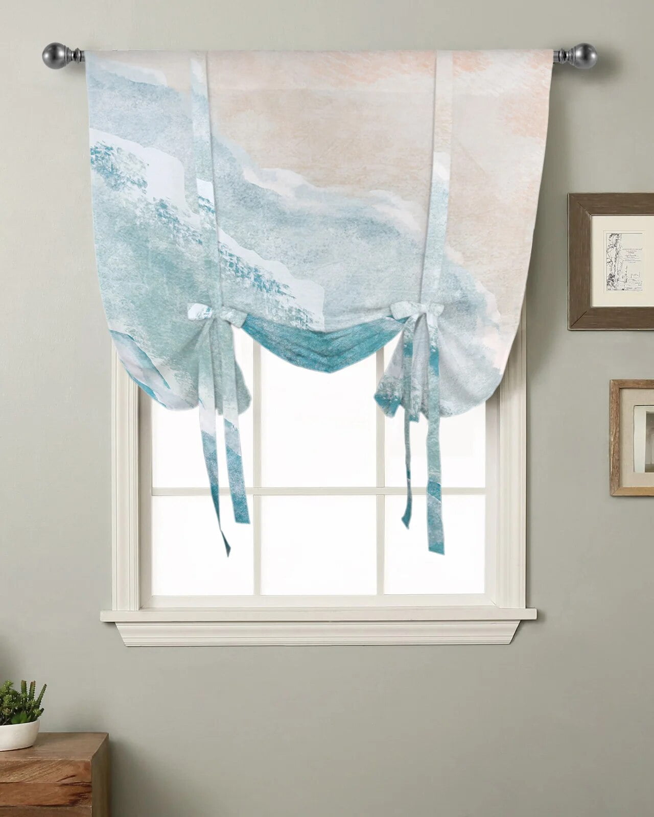 Beach Gradient Blue Window Curtain for Living Room Kitchen Tie-up Roman ...