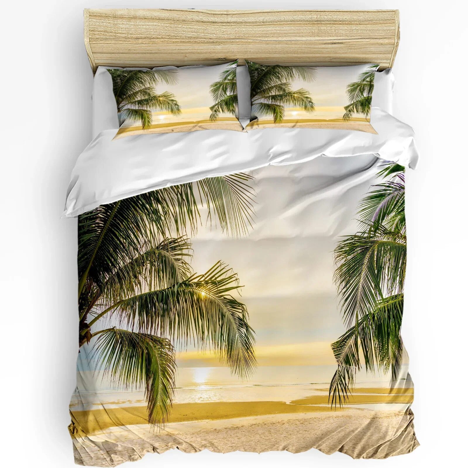 Beach Green Coconut Tree Sky Clouds Bedding Set 3pcs Duvet Cover ...
