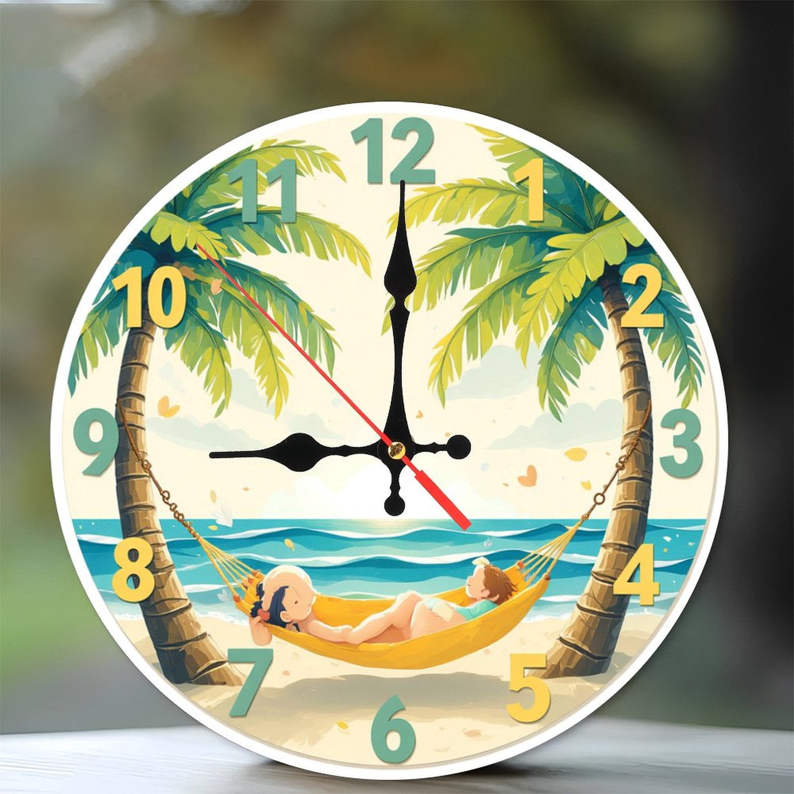 Beach Hammock Couple Wall Clock Tropical Summer Decor 10-Inch Silent ...