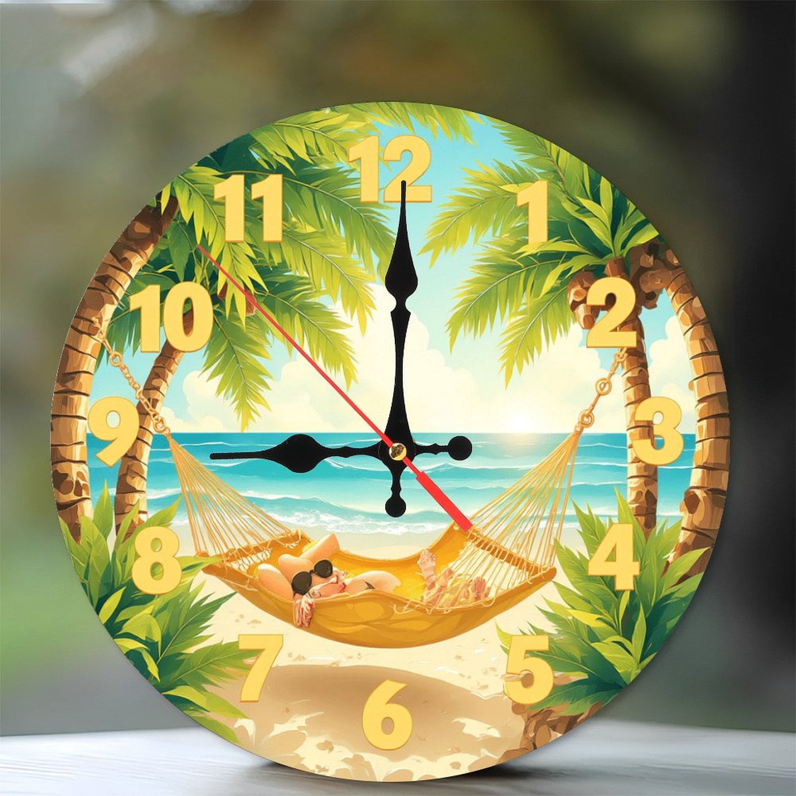 Beach Hammock Relaxing Wall Clock Summer Vacation Decor 10-Inch Silent ...