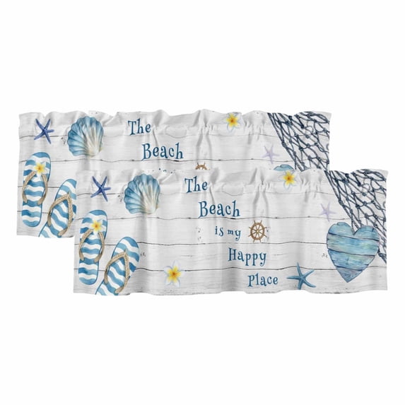 The Beach Is My Happy Place 2 Panels Kitchen Valance, Summer Ocean ...