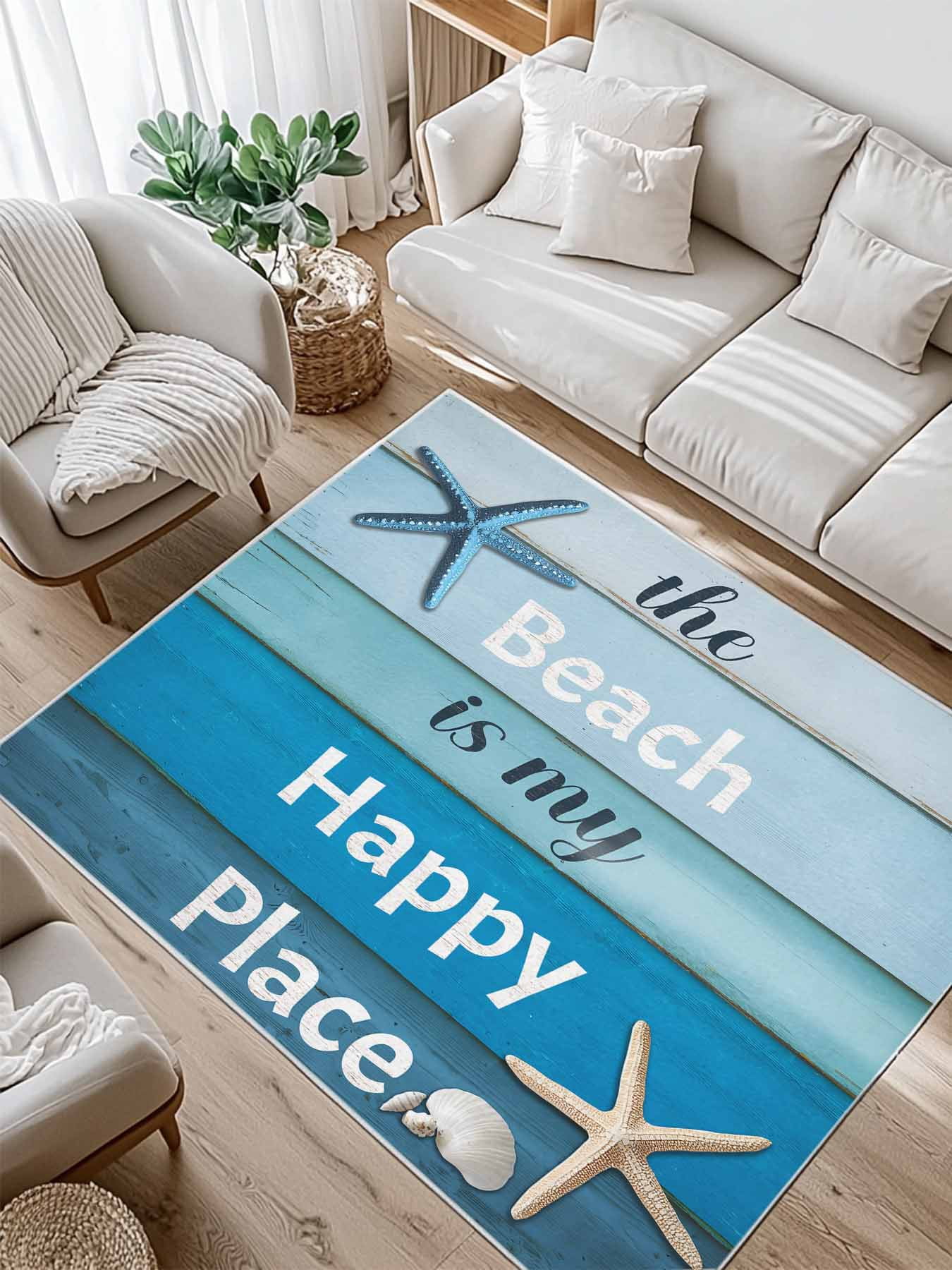 The Beach Is My Happy Place Area Rug for Bedroom 5x7 Ft Starfish Shell ...