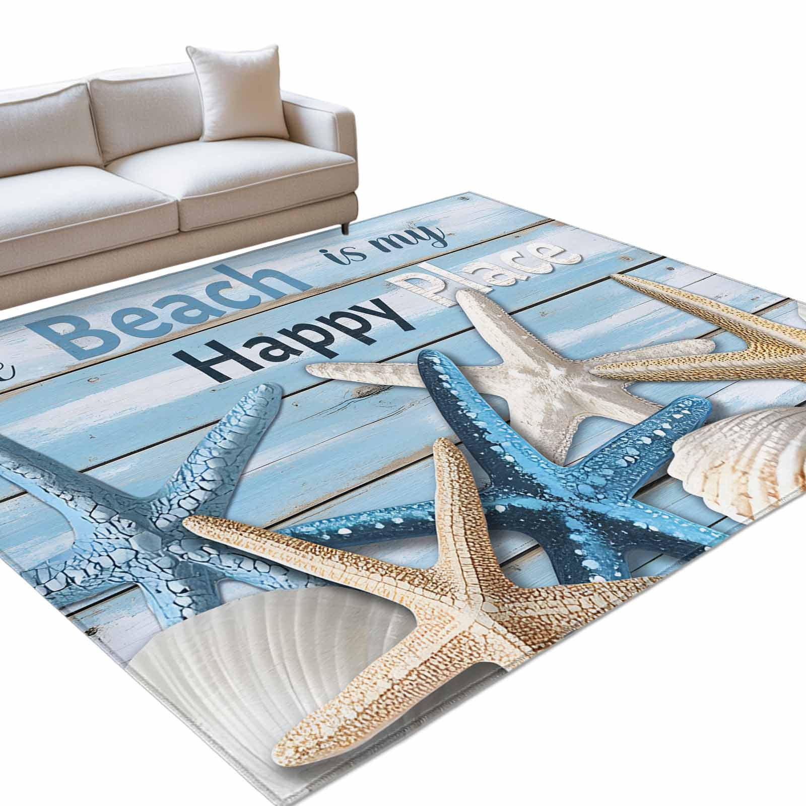 The Beach Is My Happy Place Area Rugs 4x6ft Shell Starfish Floor Rug ...