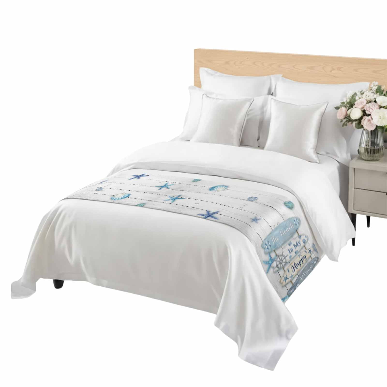 The Beach Is My Happy Place Bed Runner King Size Summer Ocean Blue ...