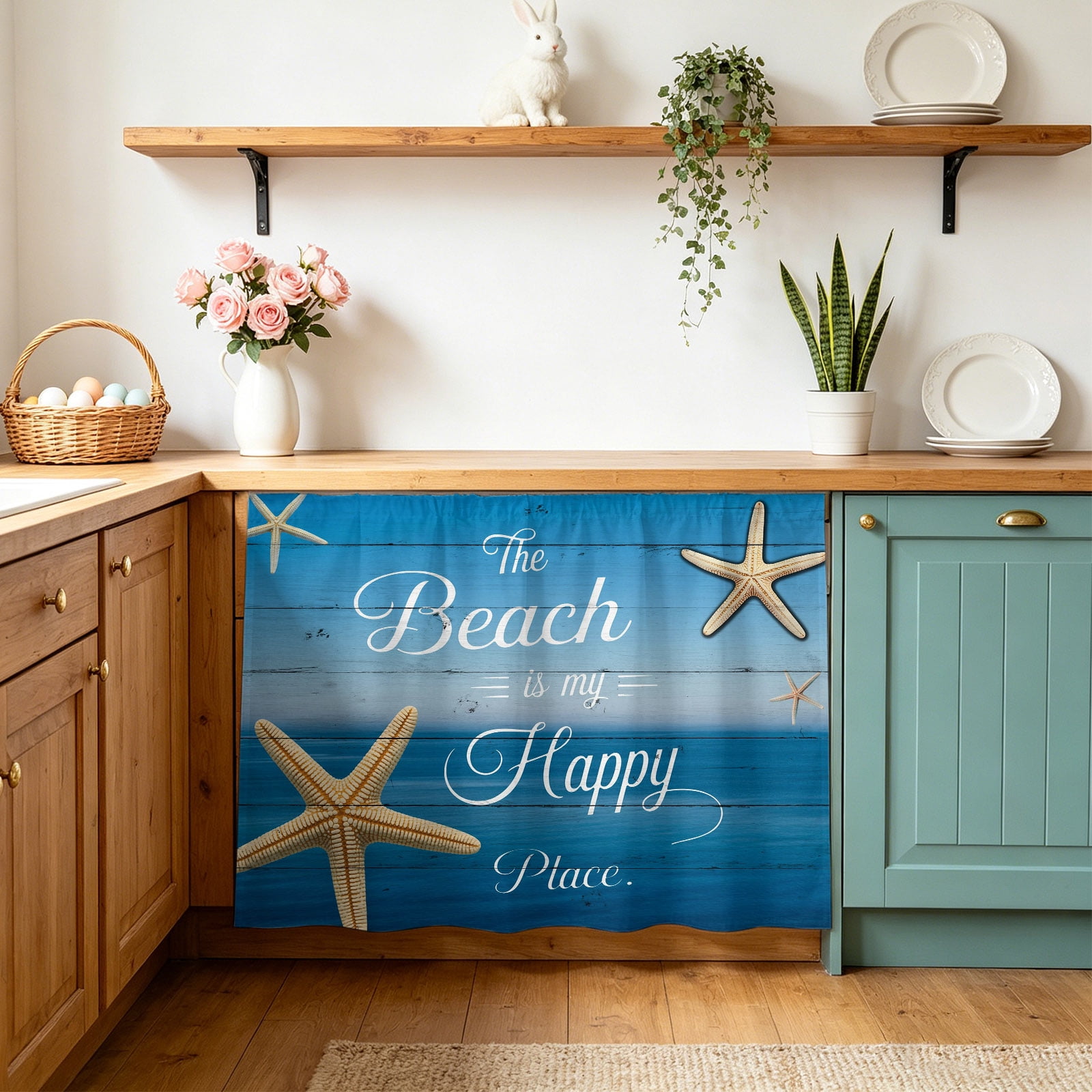 The Beach Is My Happy Place Cabinet Curtains 11" W x 13" L Summer ...