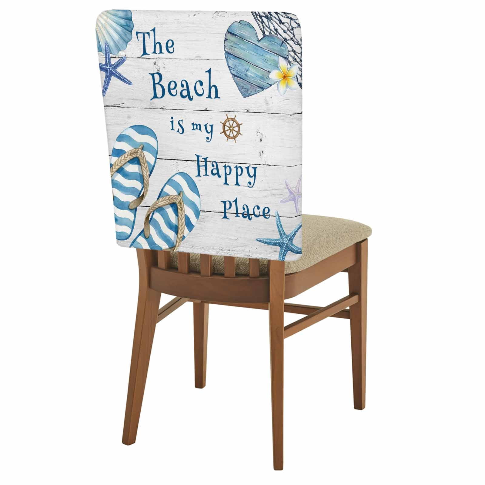 The Beach Is My Happy Place Chair Covers Set of 8 Summer Ocean Slippers ...
