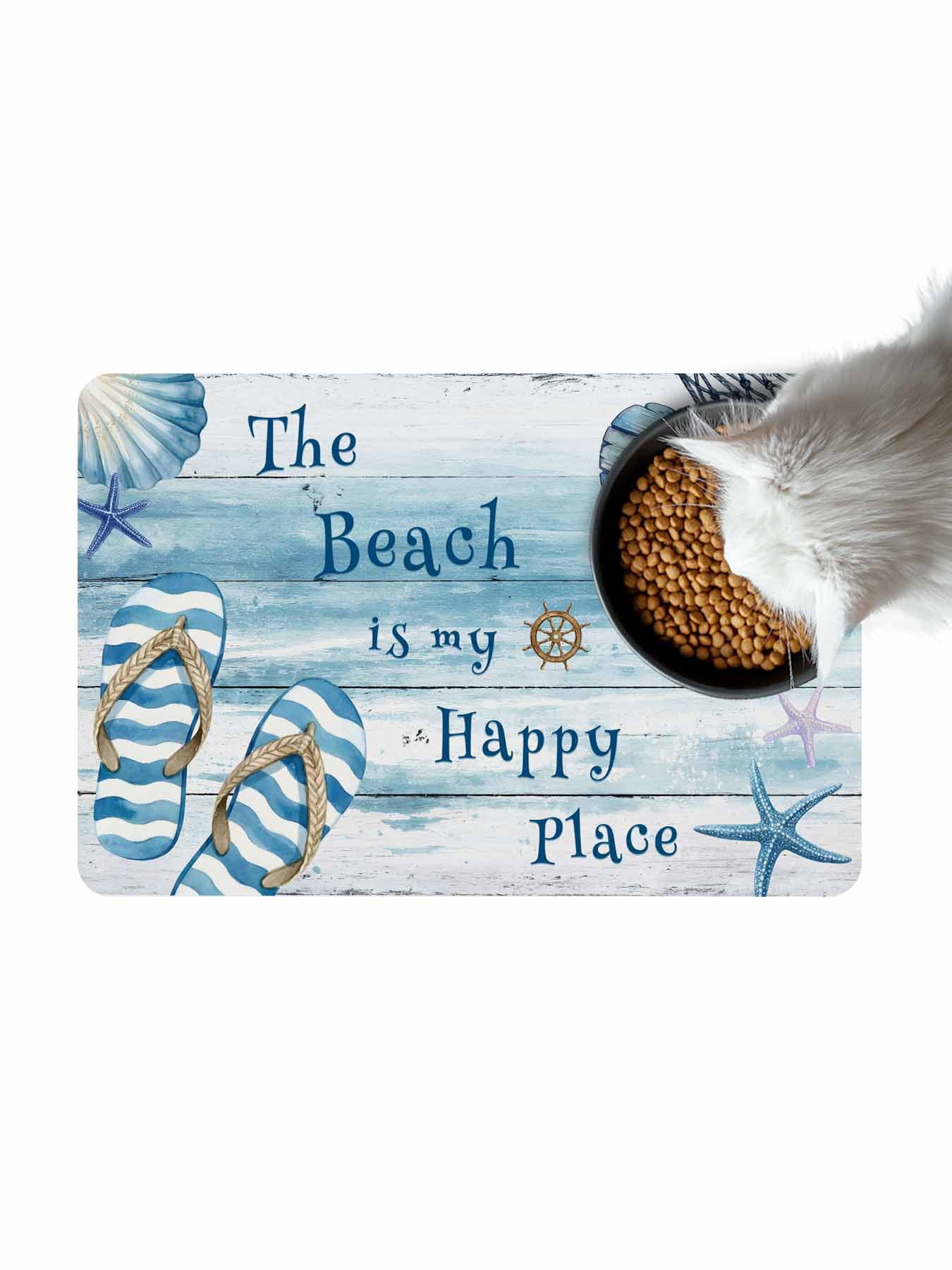The Beach Is My Happy Place Doormat Summer Ocean Blue Slippers Starfish ...